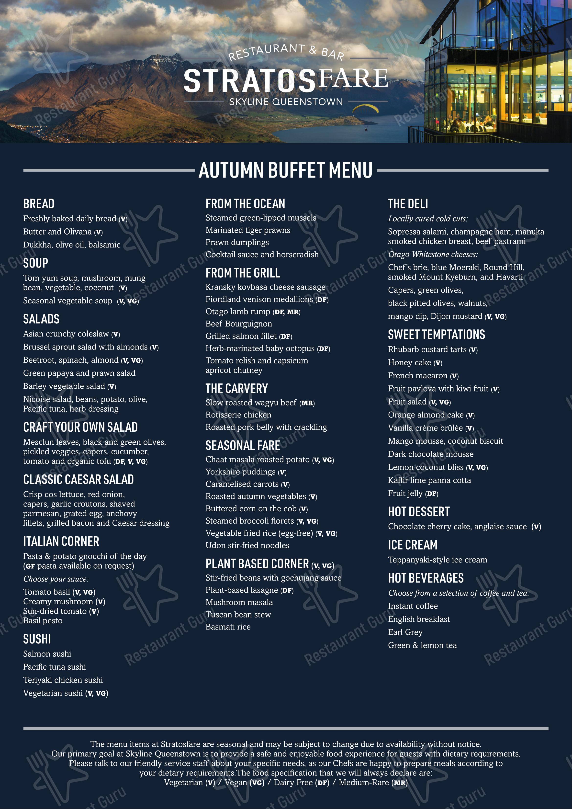 Menu at Stratosfare Restaurant & Bar, Queenstown, Skyline Queenstown 53 ...