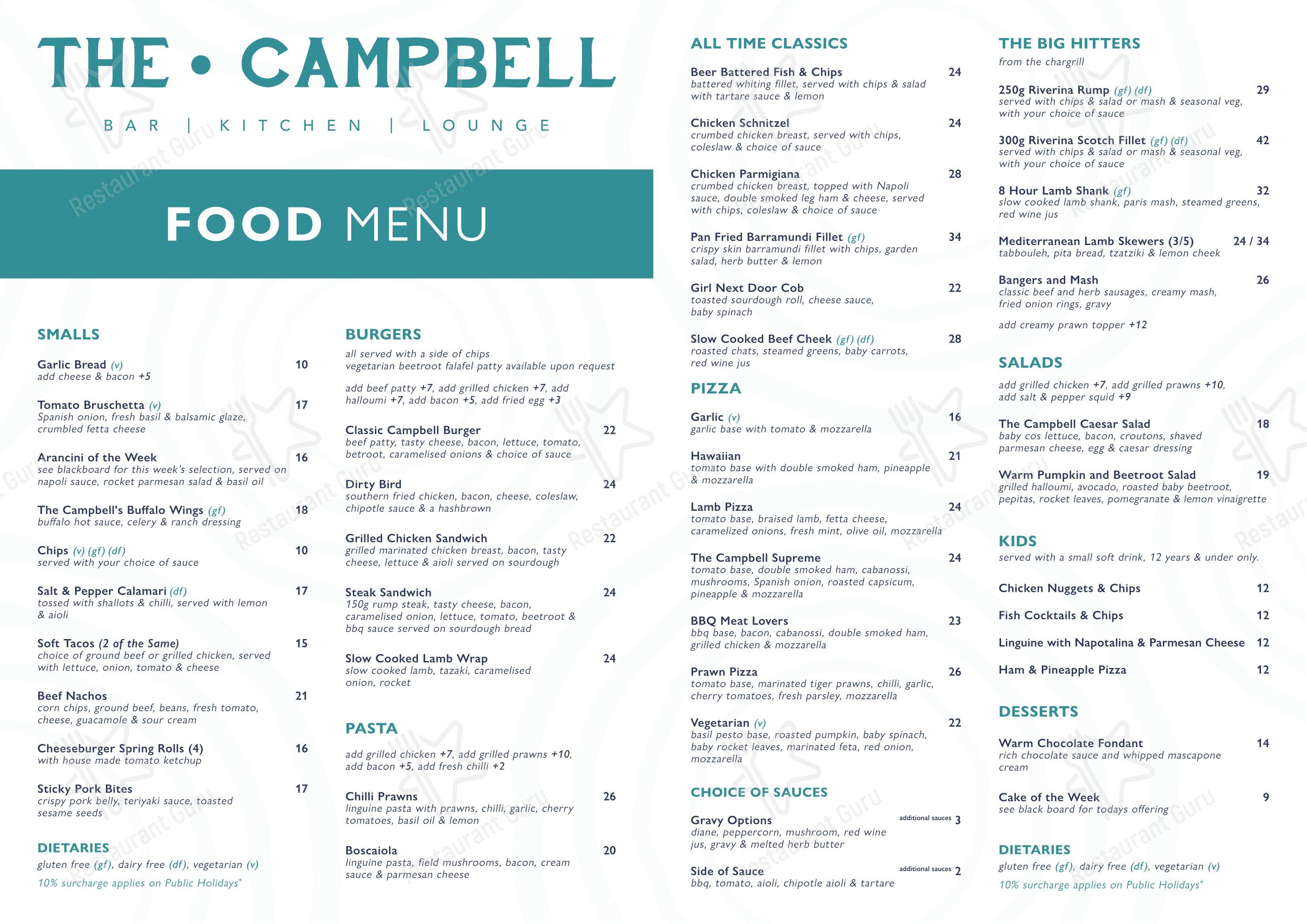 Menu at The Campbell pub & bar, Campbelltown
