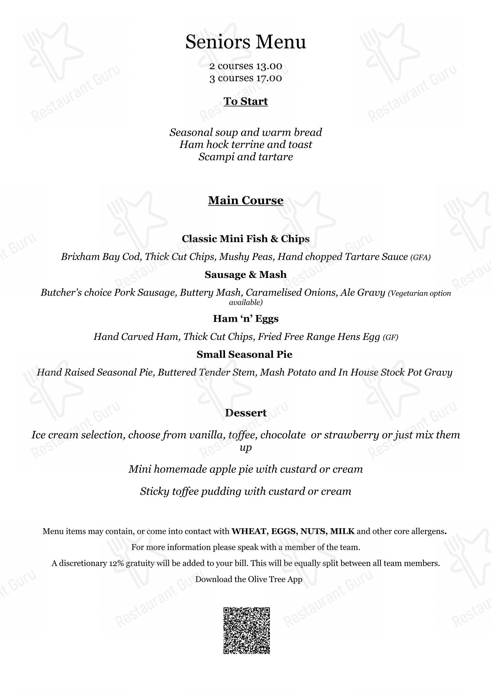 Menu at The Olive Tree At The Plough, Bicester pub & bar, Bicester, 63 ...