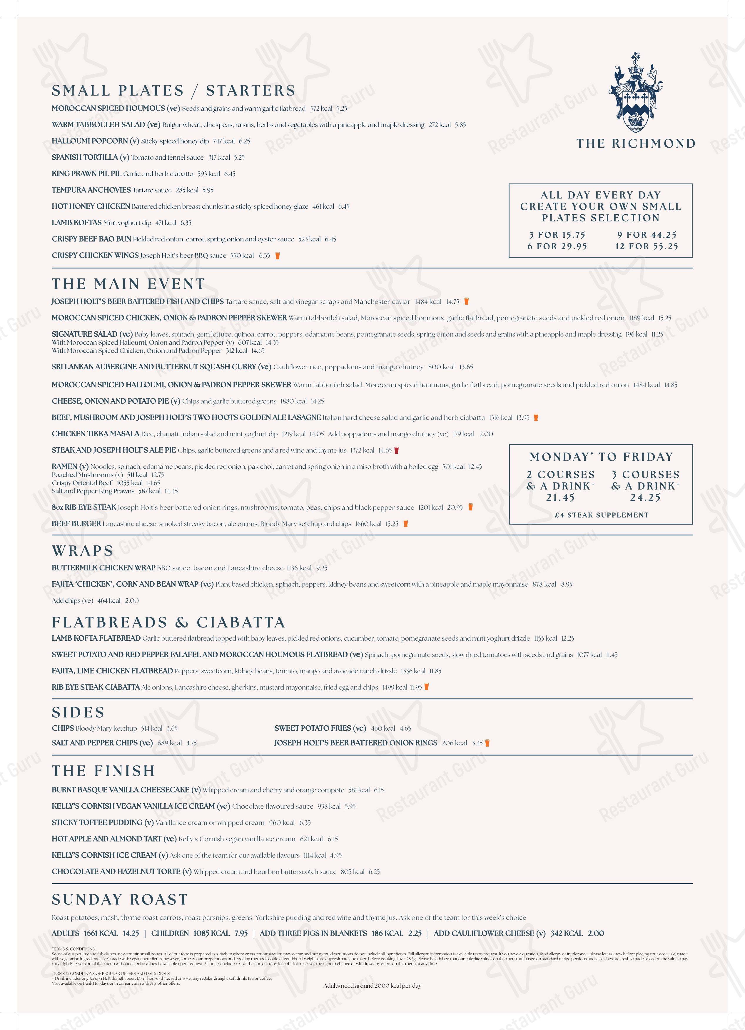 Menu at The Richmond pub & bar, Southport, 234 Scarisbrick New Rd