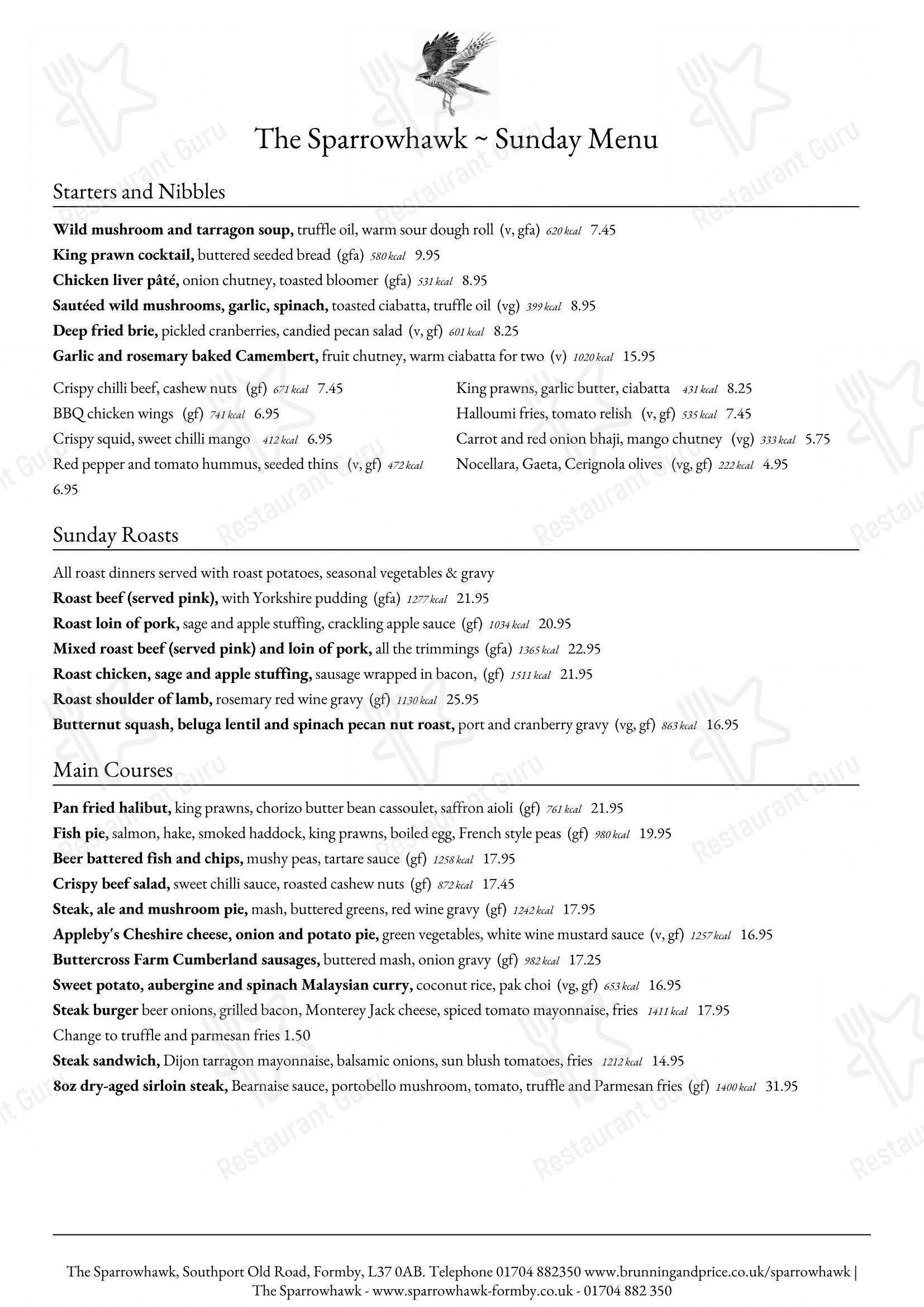 Menu at The Sparrowhawk pub & bar, Formby