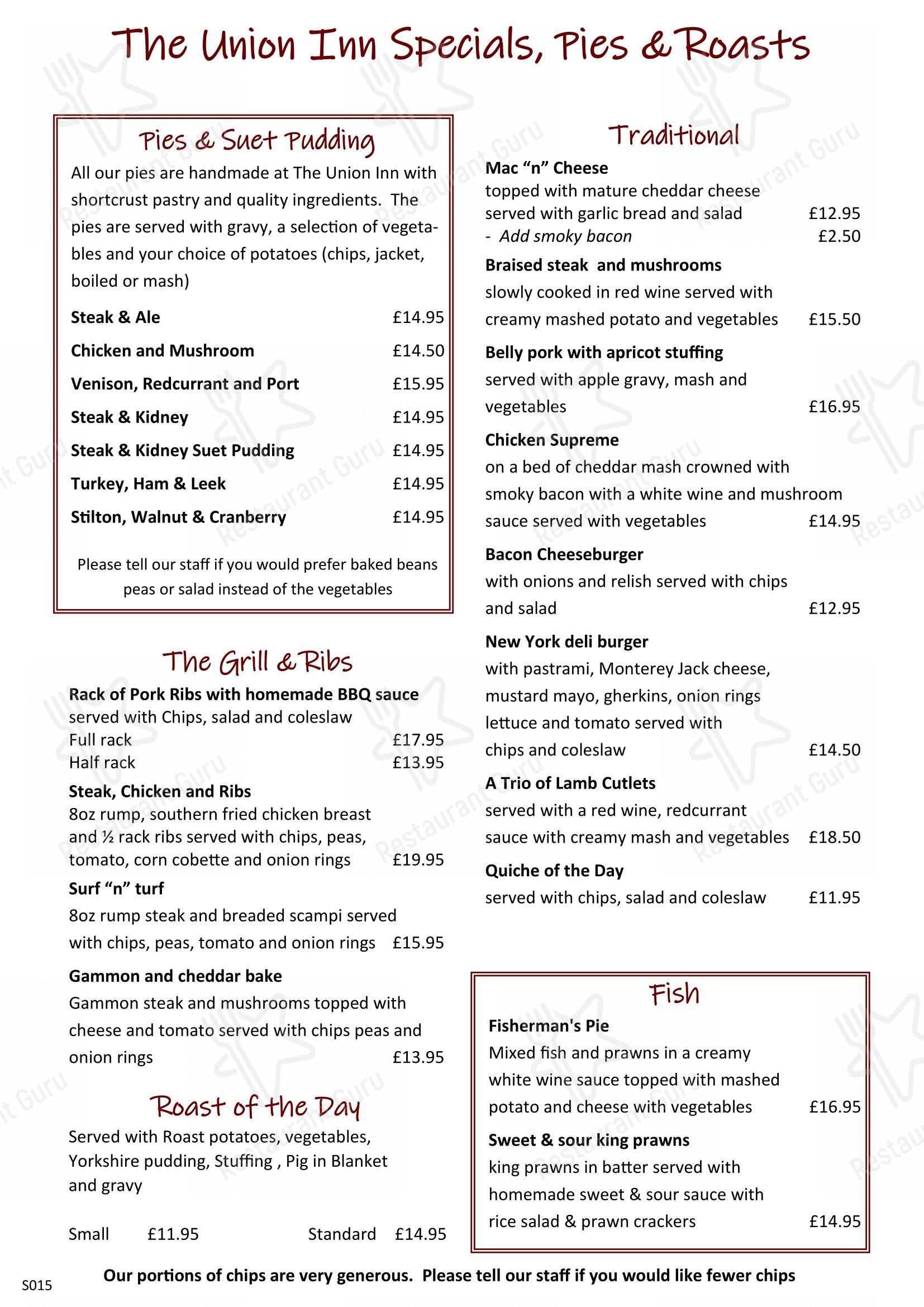 Menu at The Union Inn pub & bar, Moretonhampstead