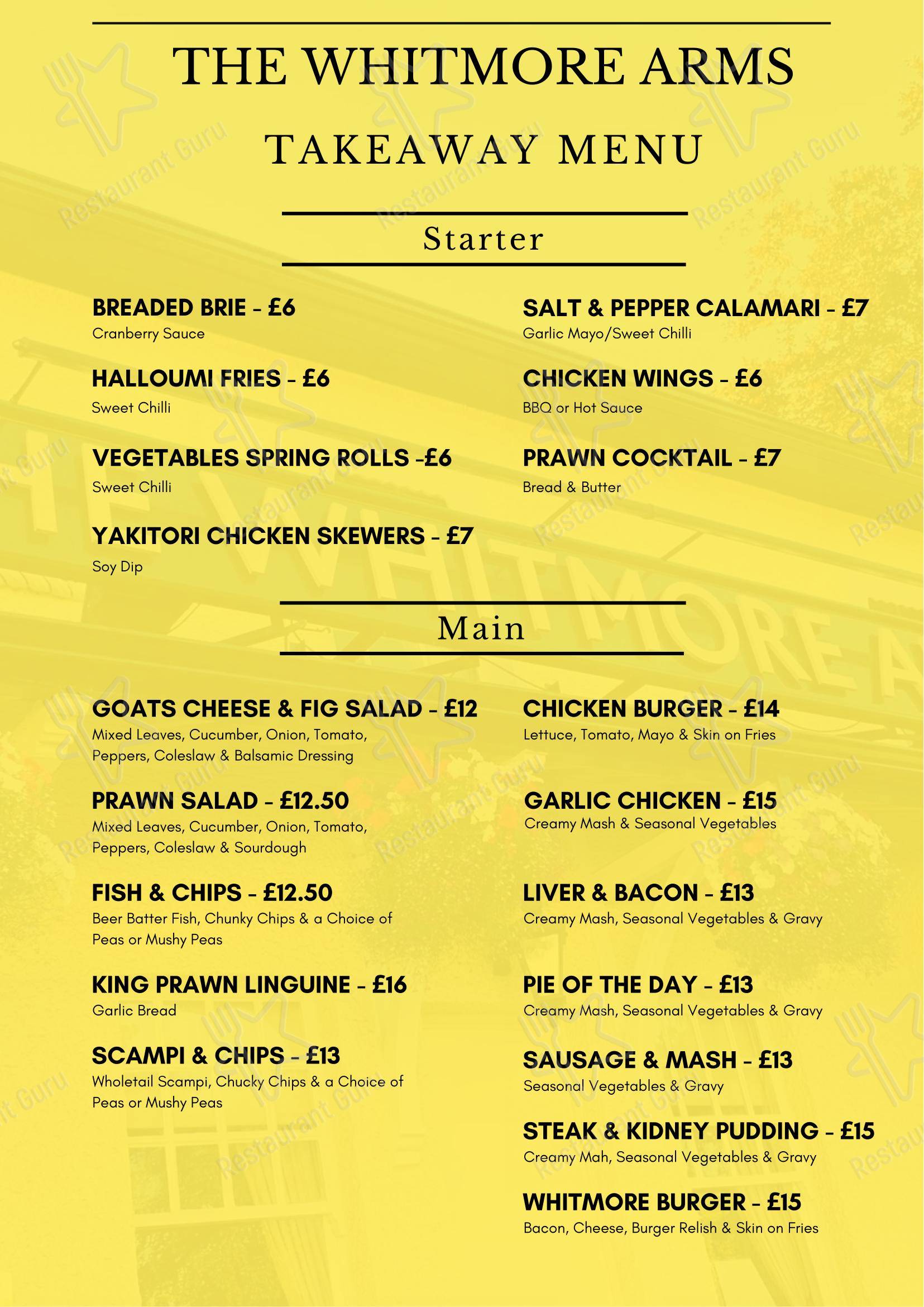 Menu at The Whitmore Arms pub & bar, Grays, The Whitmore Arms