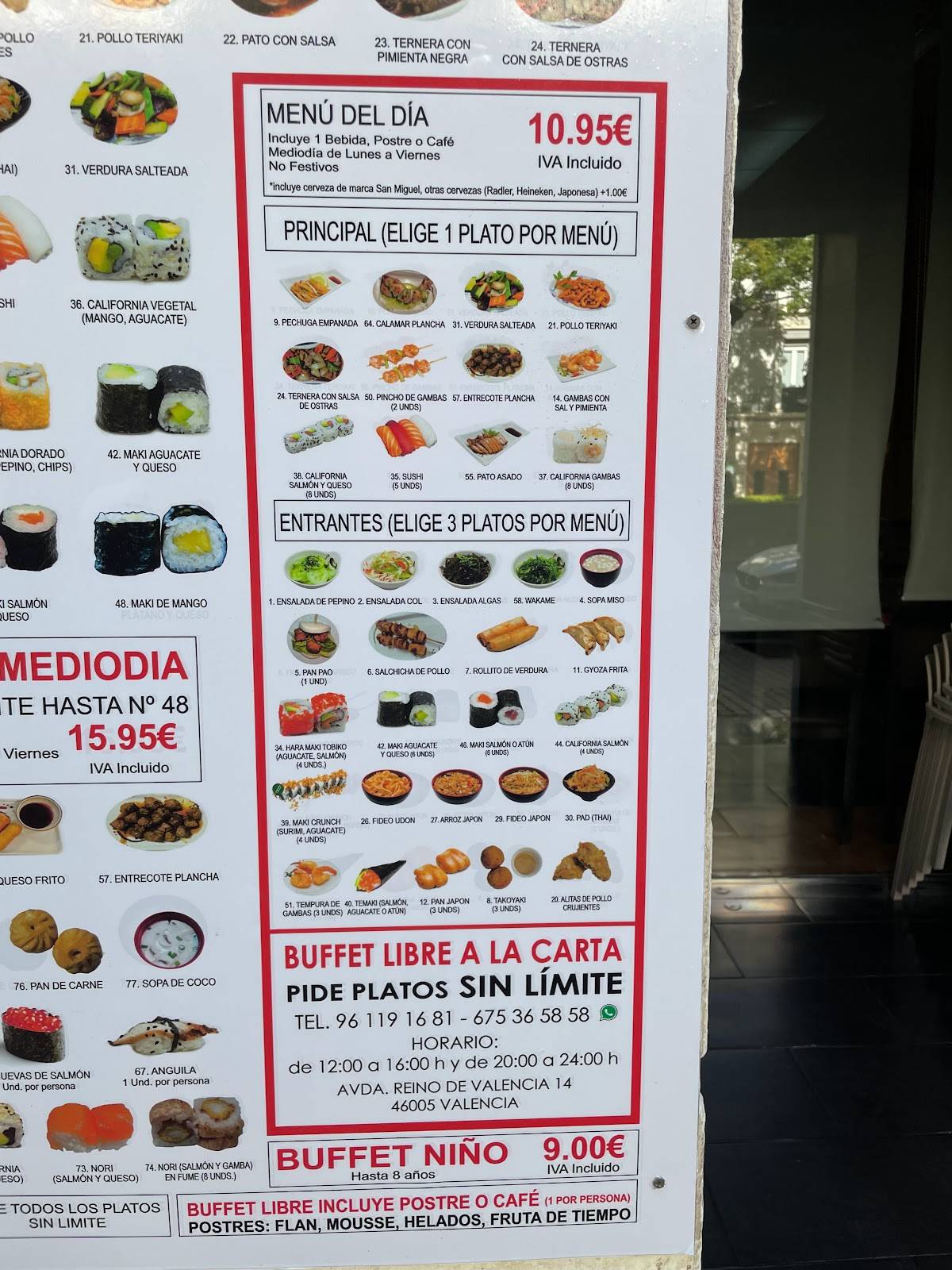 Carta de restaurante japones KOBE, Valencia