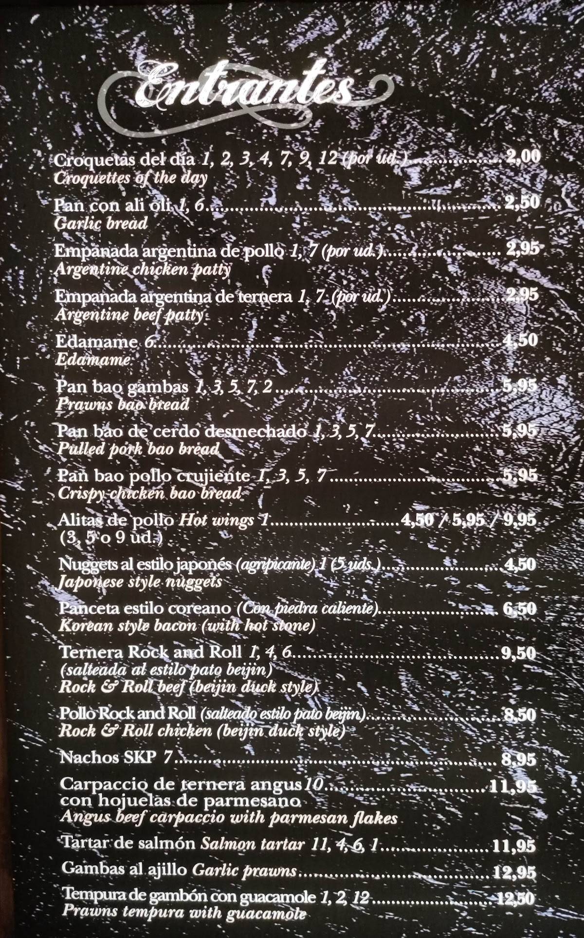 Menu at skp carne piedra restaurant, Punta Prima