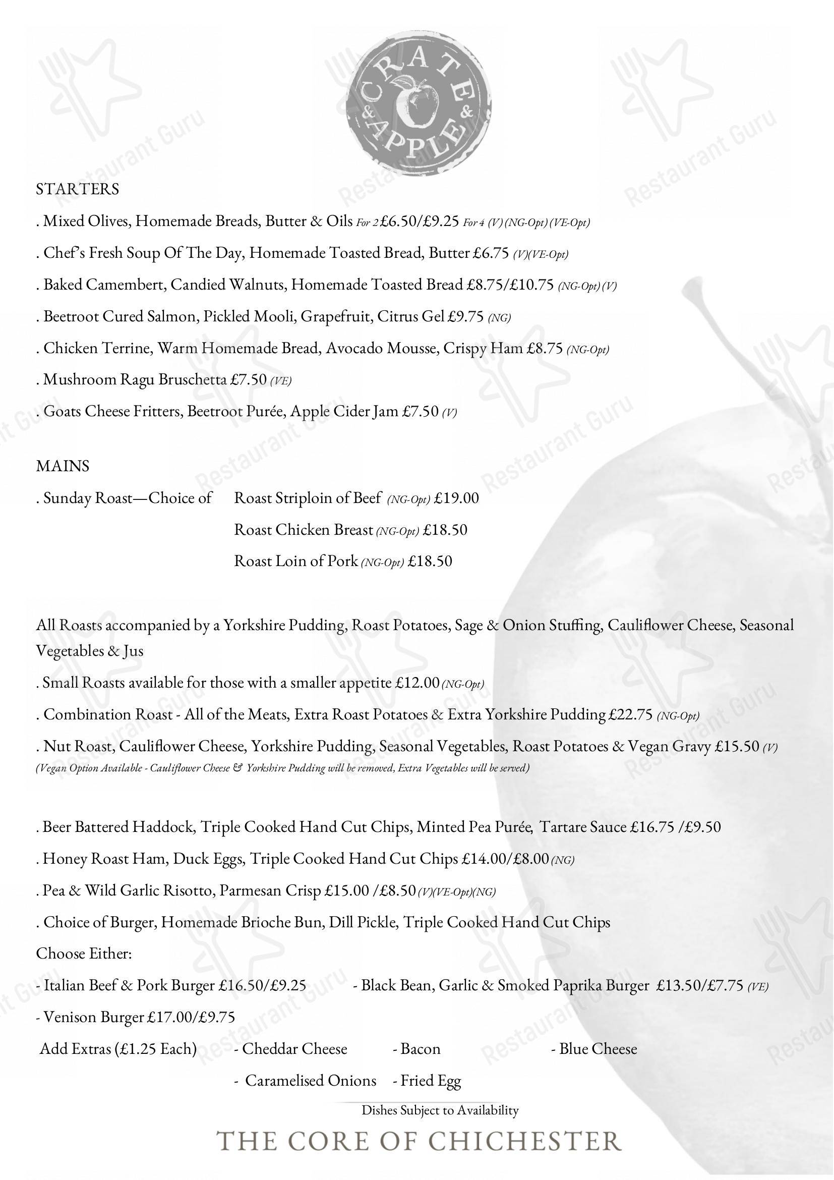Menu at Crate & Apple Pub, Chichester