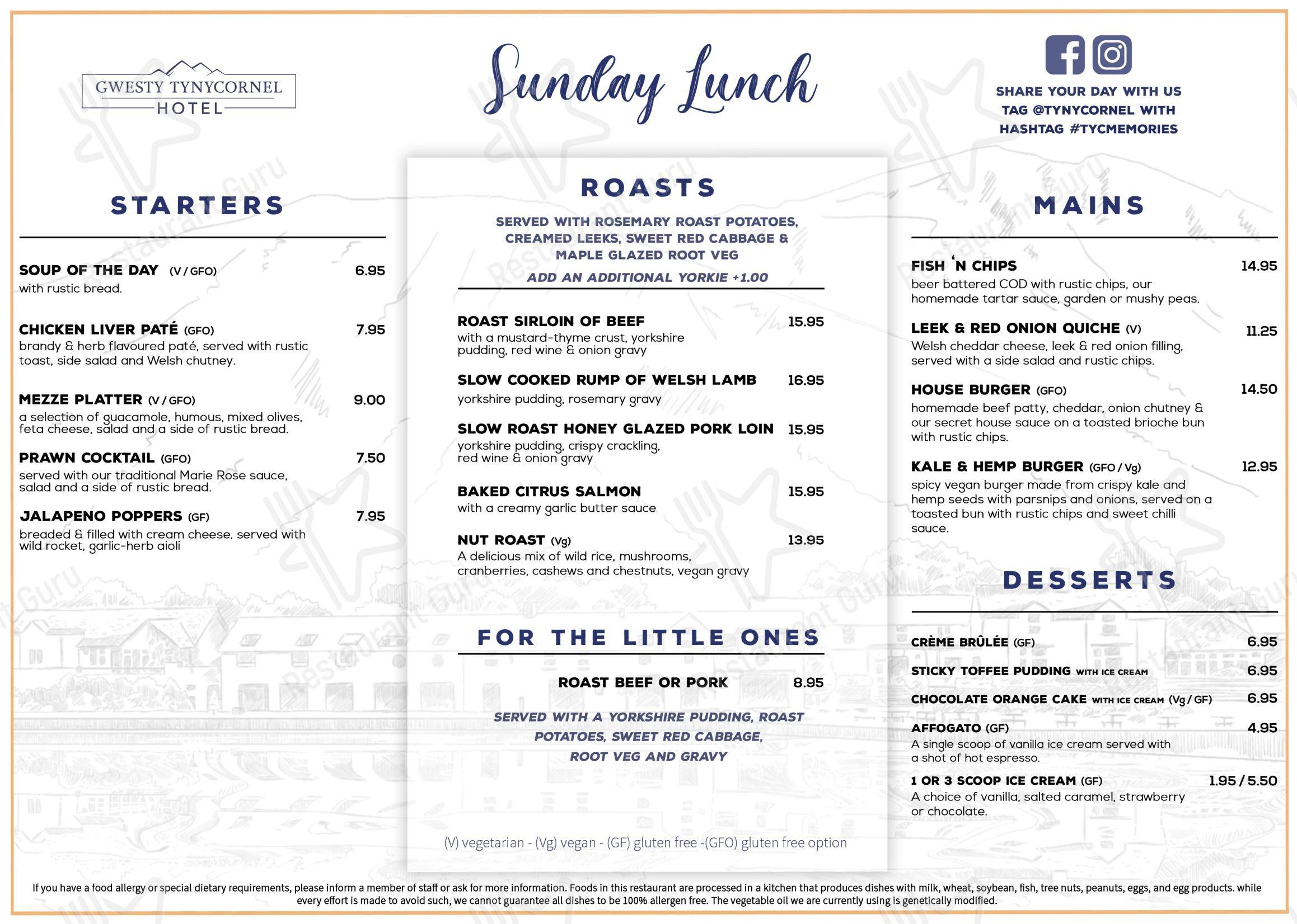 Menu at Ty'n y Cornel Hotel Restaurant, Tal-y-llyn