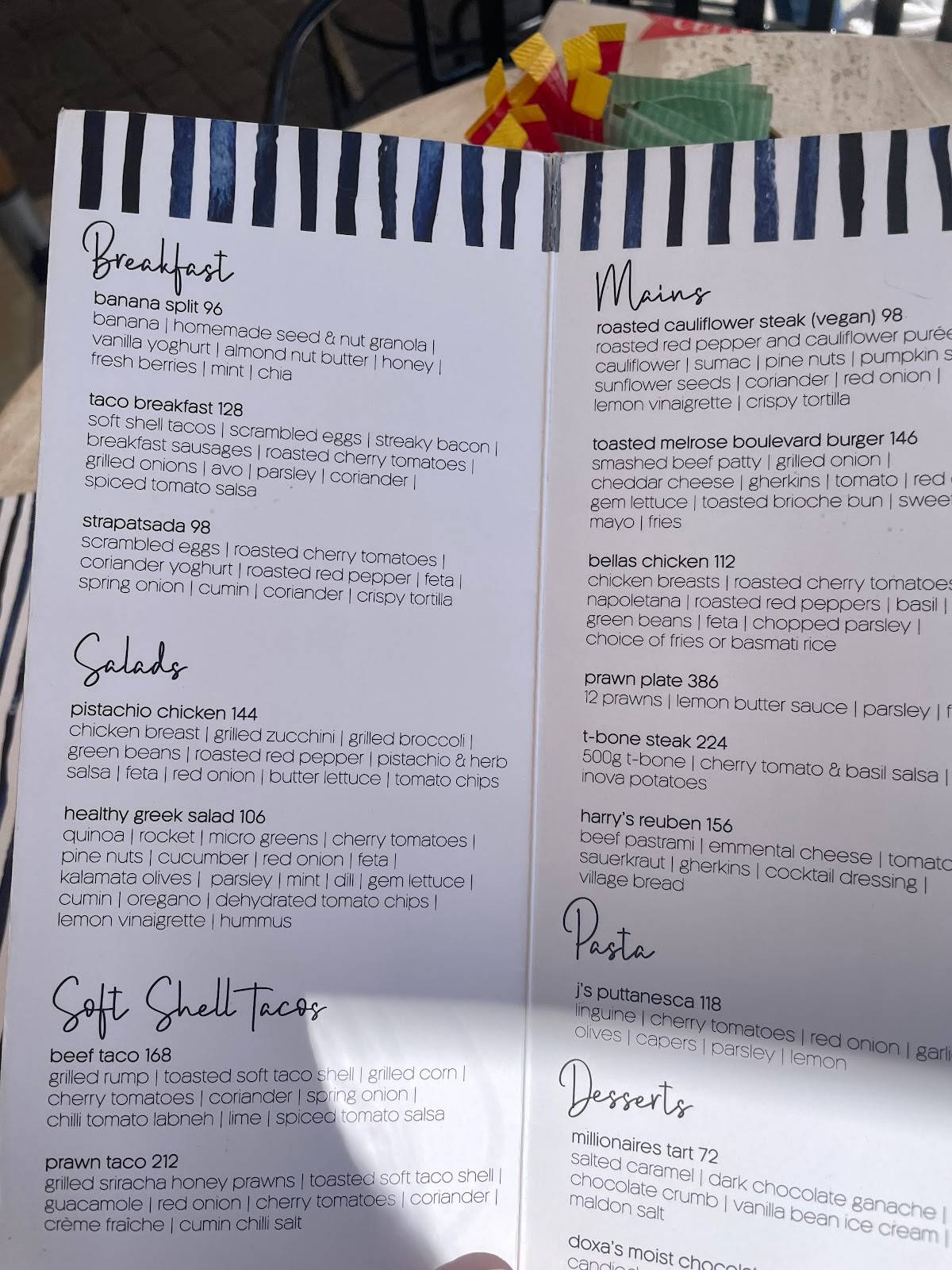 Menu at tashas Melrose Arch restaurant, Johannesburg, Melrose Blvd
