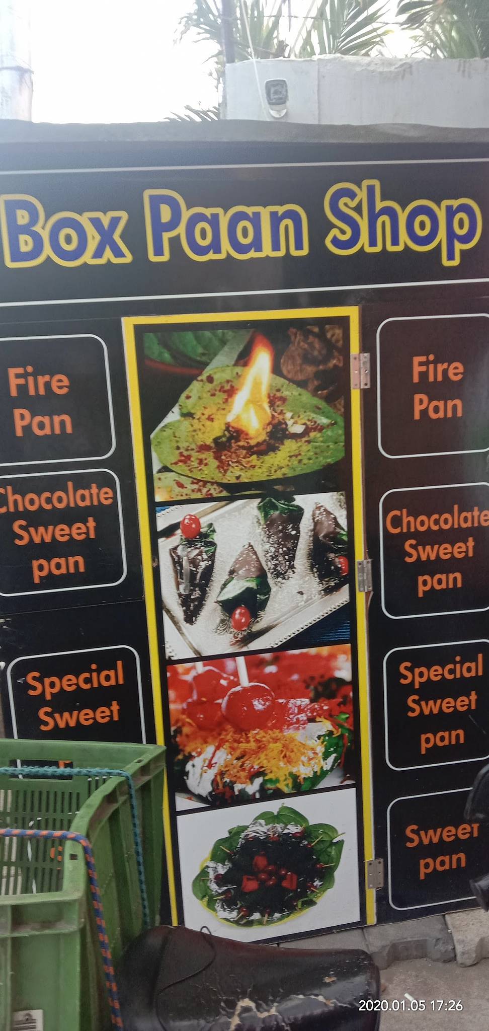 Menu at the box project box paan shop, Chennai
