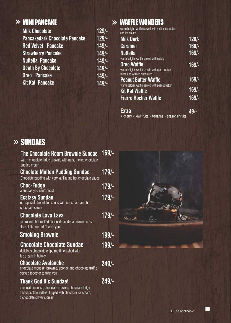 Menu at the chocolate room bodakdev, Ahmedabad