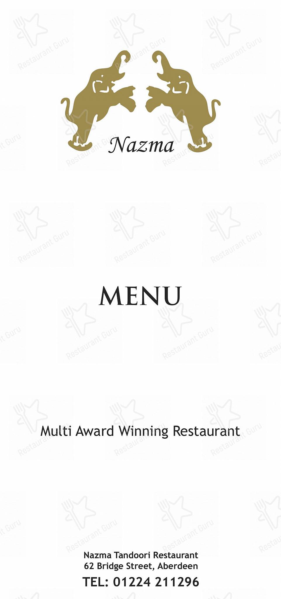 Menu at Nazma Tandoori Restaurant, Aberdeen, 62 Bridge St