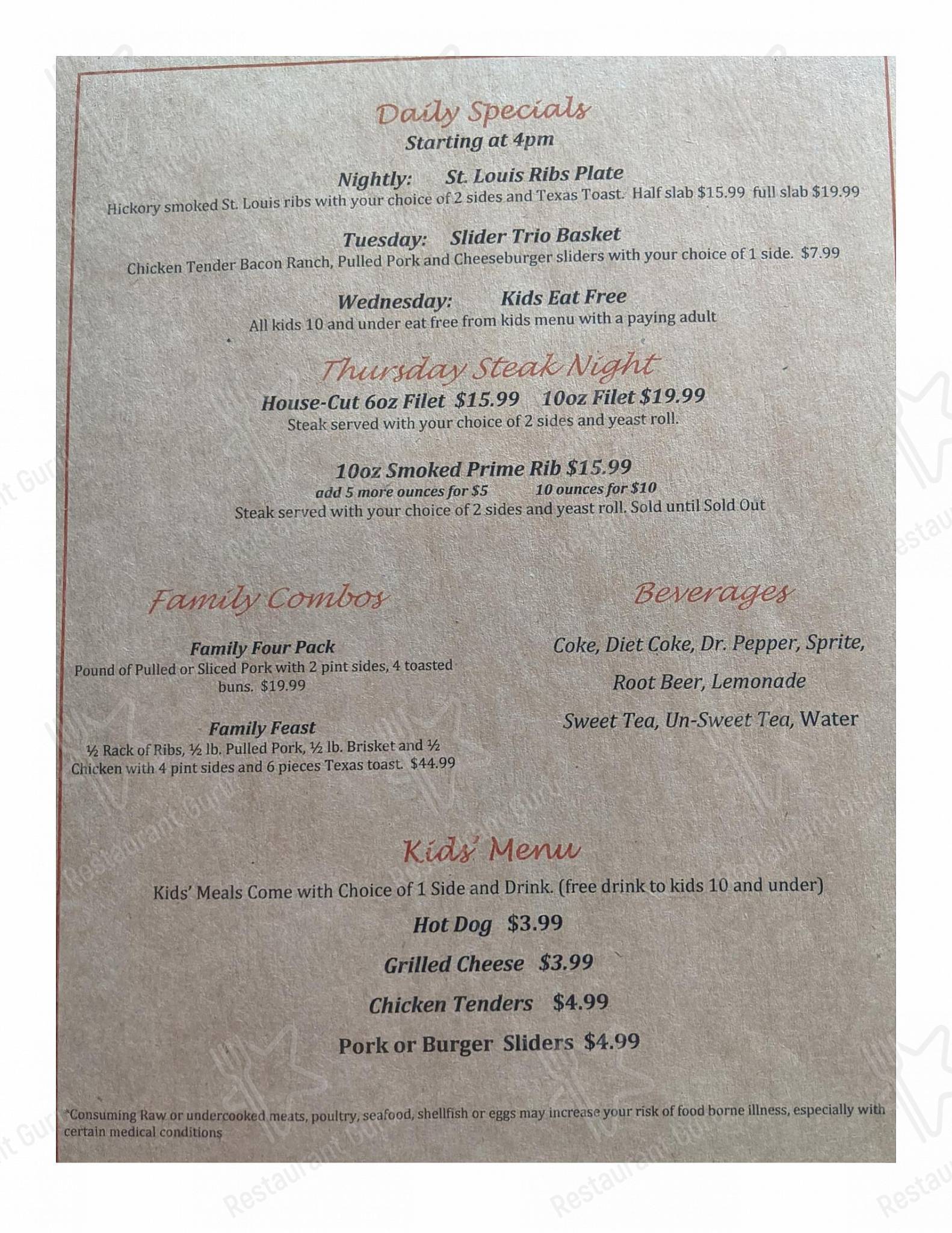 Menu at M & W Smokehouse Barbecue, Bonifay, West