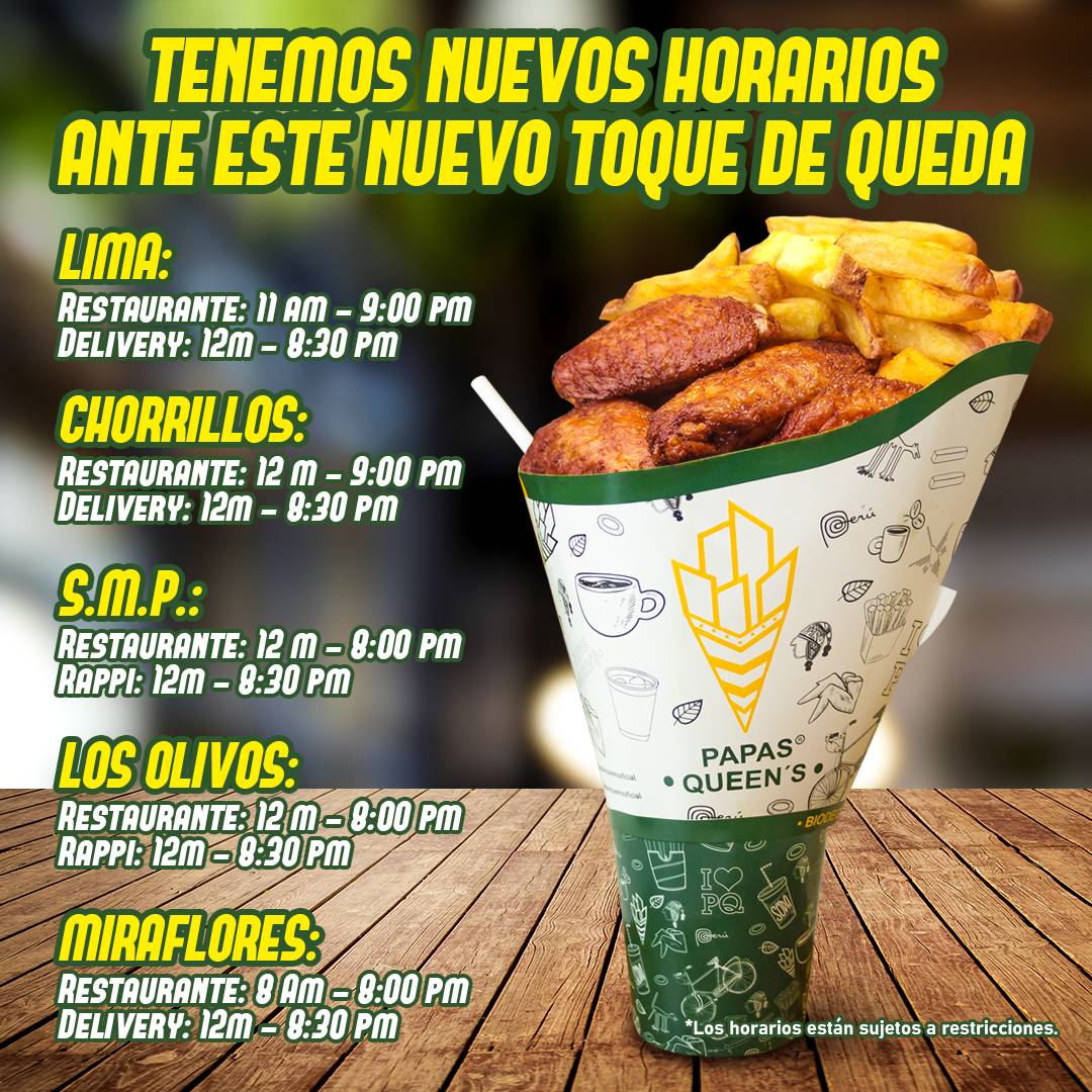 Carta del restaurante Papas Queens, San Martín del Porres