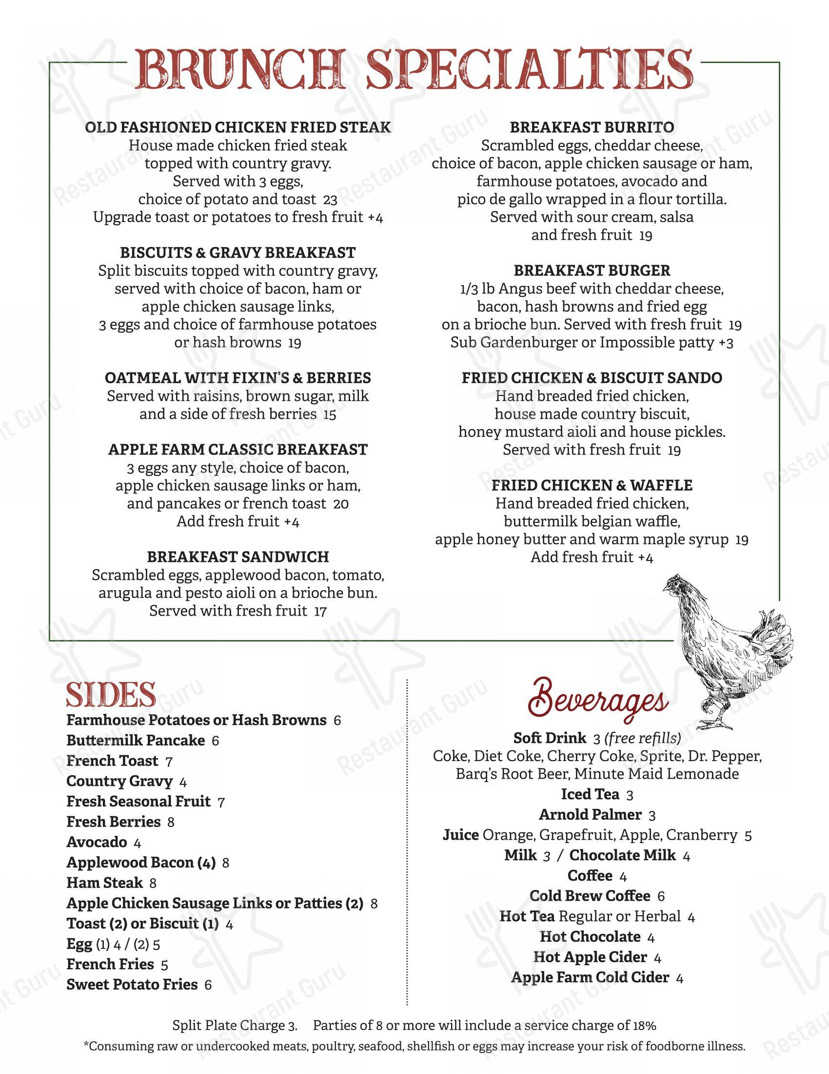 Menu at Apple Farm Inn restaurant, San Luis Obispo, Monterey St