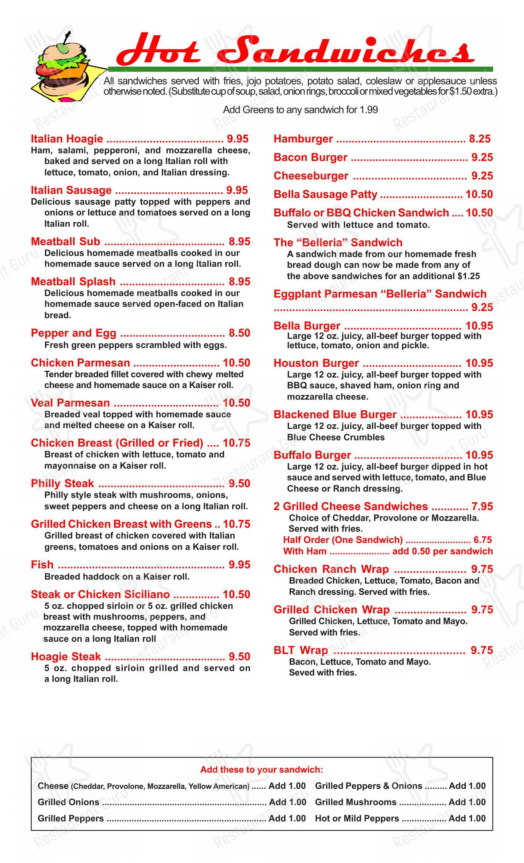 Menu at Belleria Boardman pizzeria, Boardman, Market St
