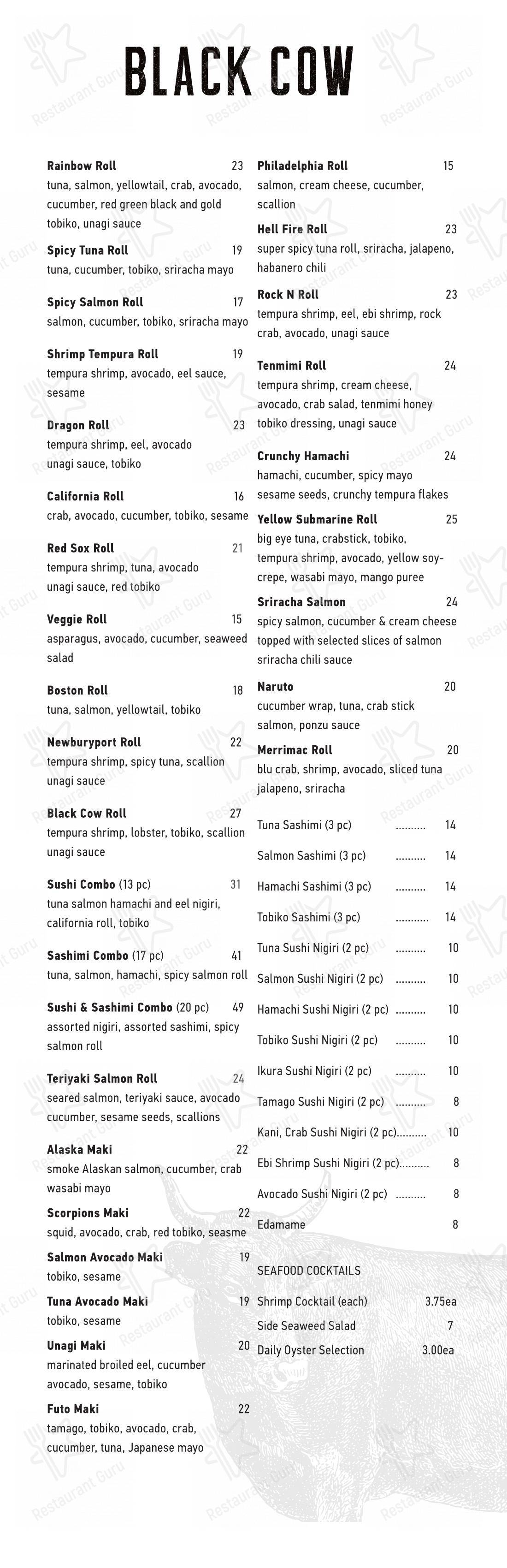 Menu at Black Cow restaurant, Newburyport