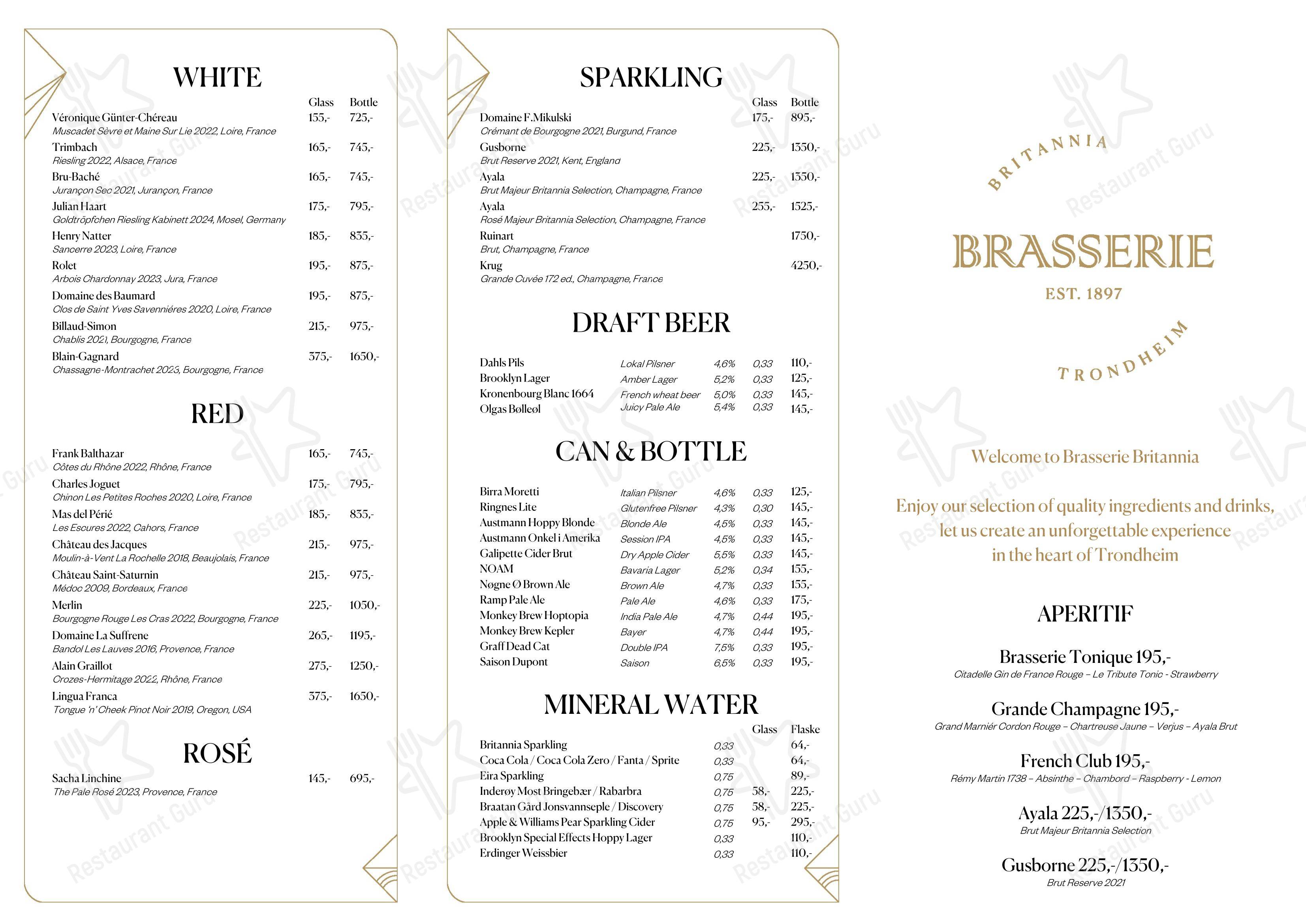Menu at Britannia Hotel restaurant, Trondheim