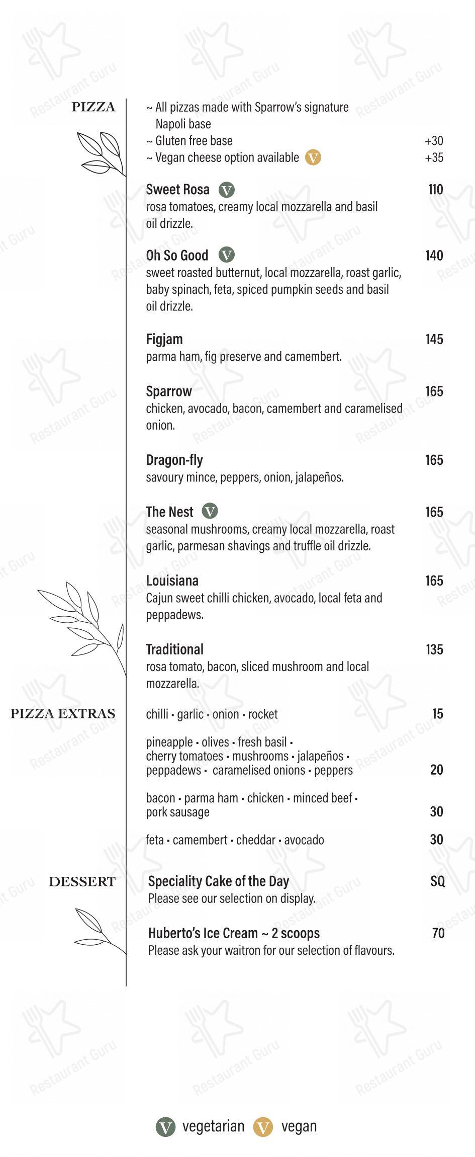 Menu at Café Sparrow restaurant, Outer West Durban