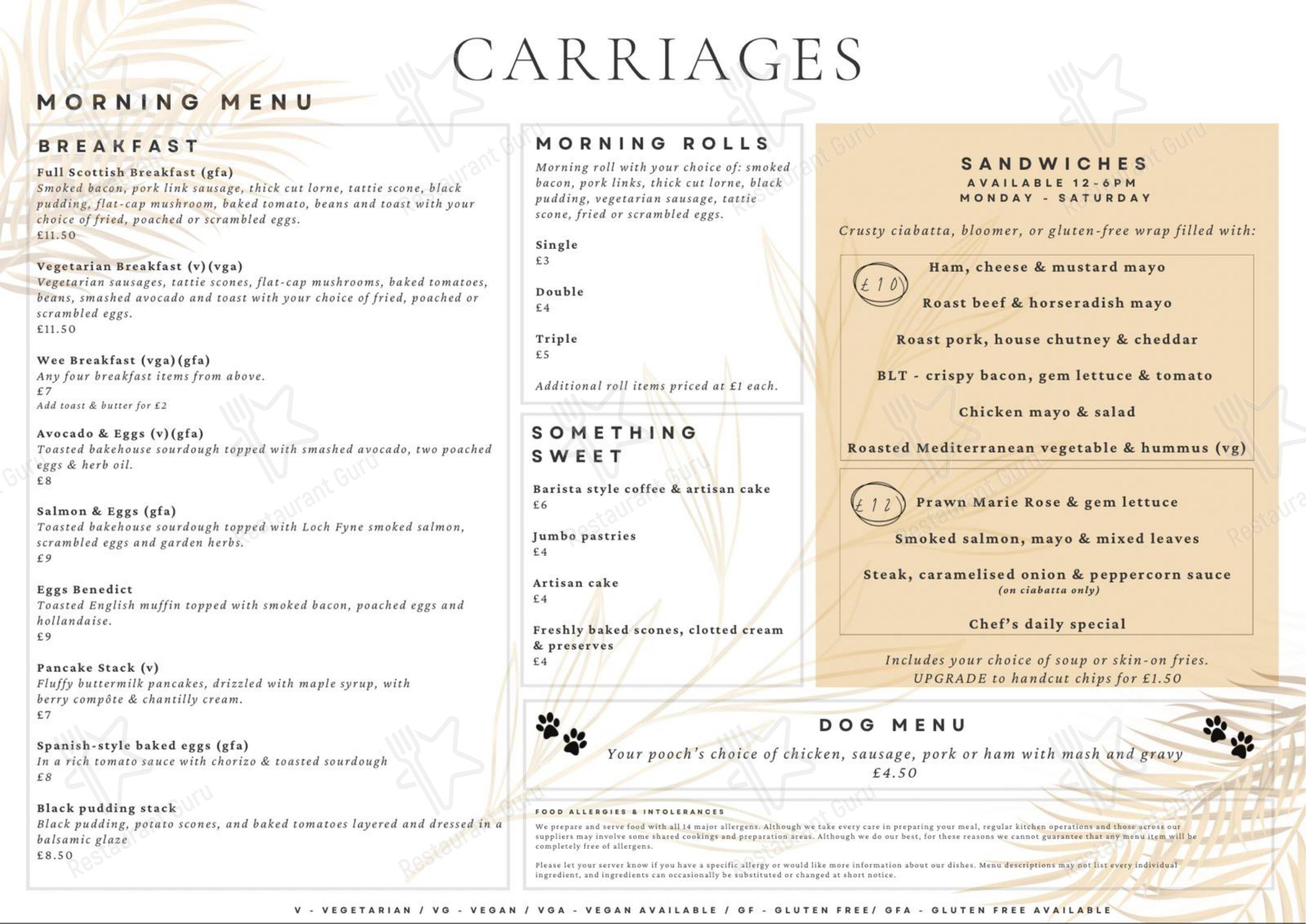 Menu at Carriages pub & bar, Kilmacolm