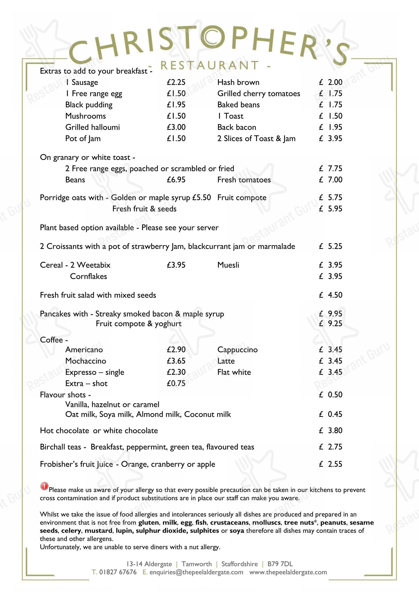 Menu at Christopher's British Bistro - Restaurant, Tamworth