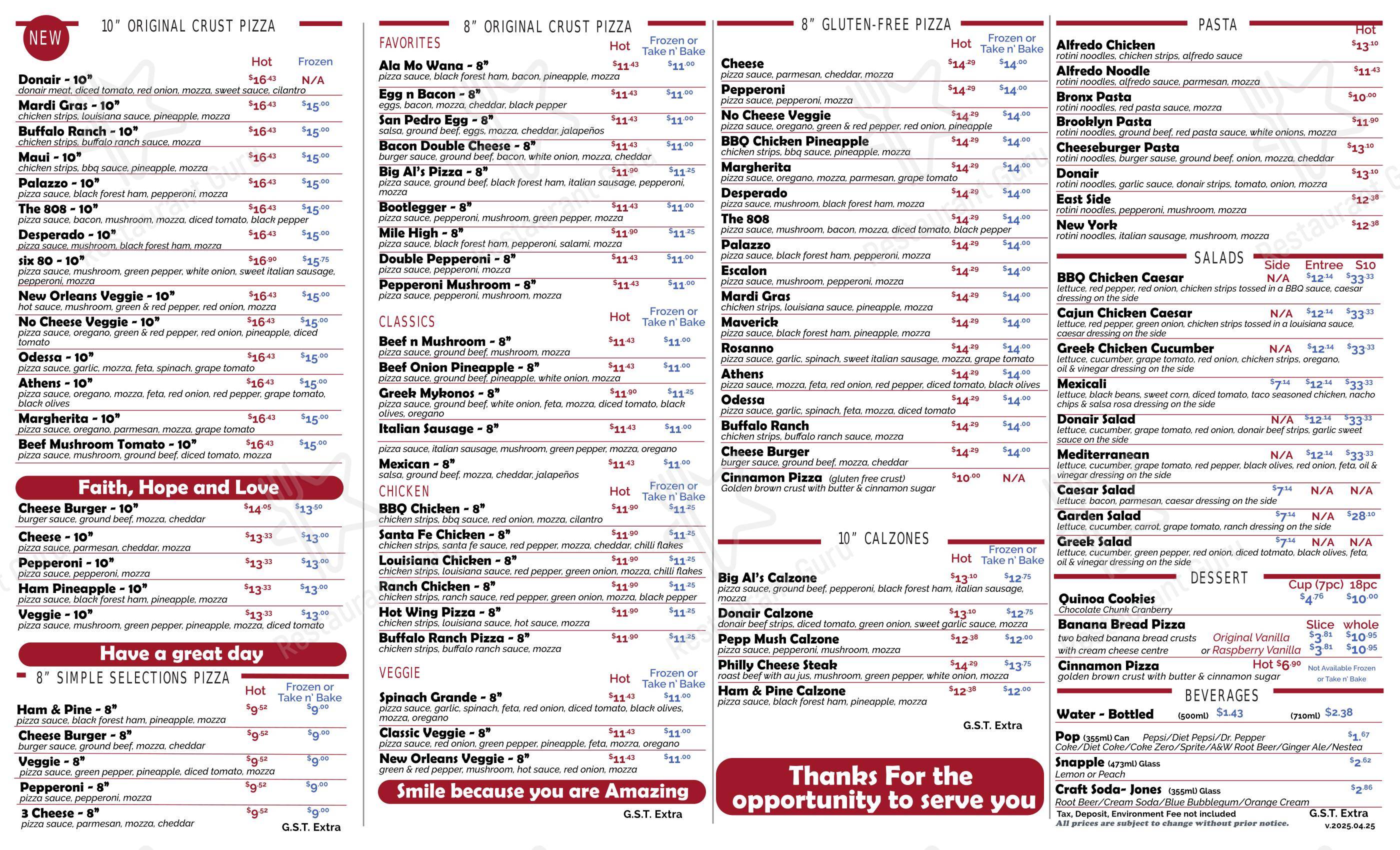 Menu at Coco Brooks Foothills pizzeria, Calgary, 48 Ave SE