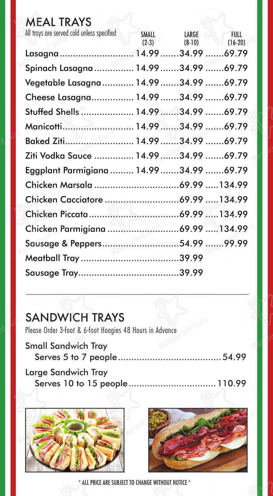 Menu at Croce Pasta AVALON restaurant, Avalon