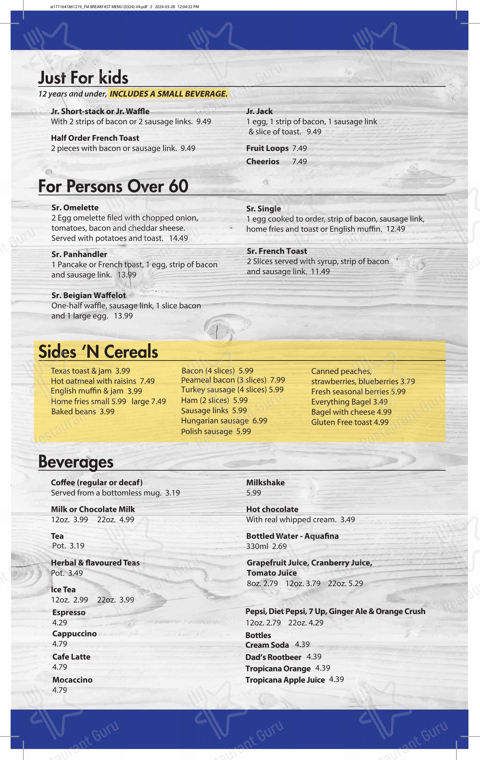Menu at Falls Manor Restaurant, Niagara Falls
