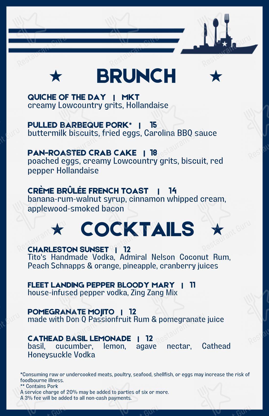 Menu at Fleet Landing Restaurant & Bar, Charleston