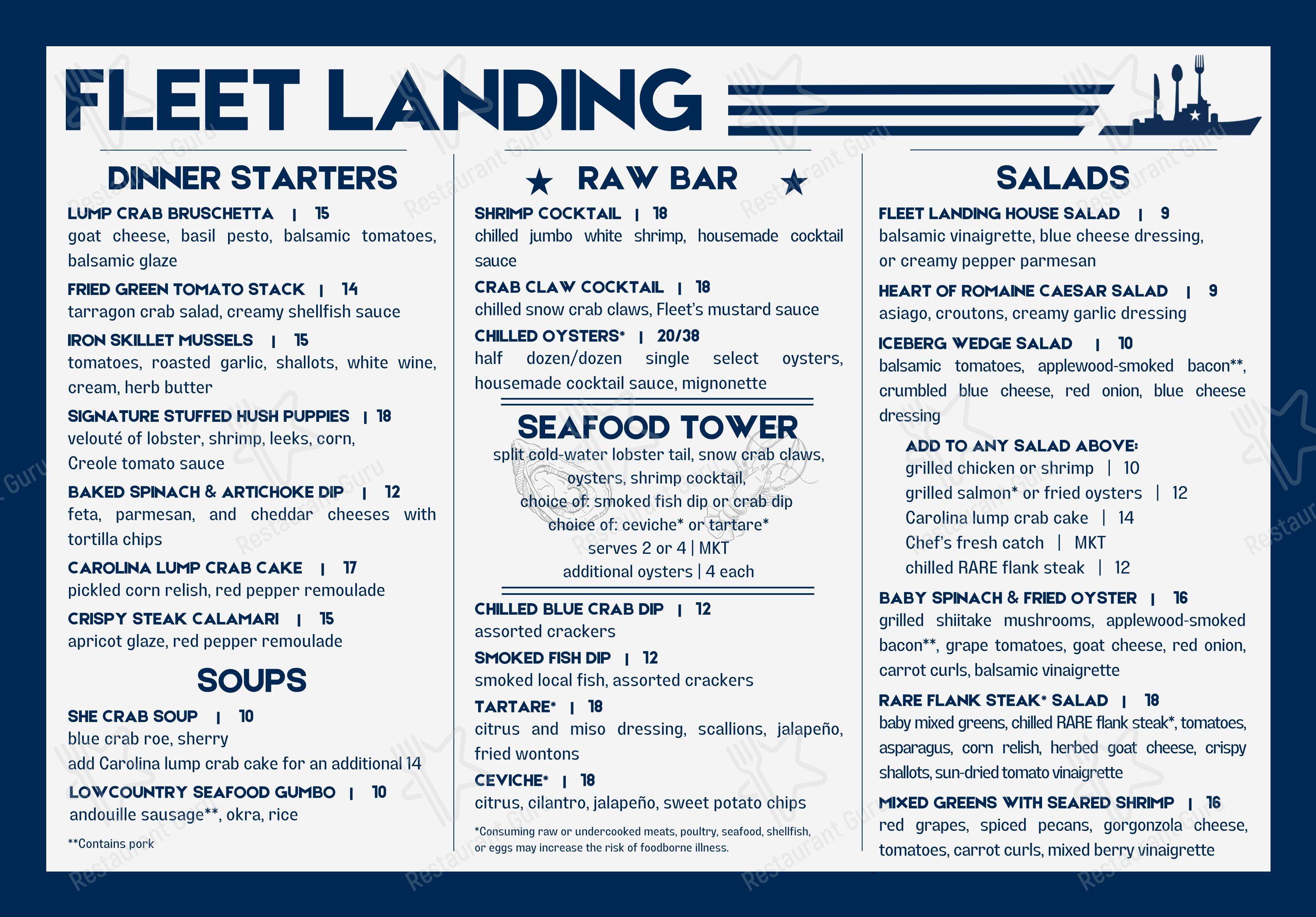 Menu at Fleet Landing Restaurant & Bar, Charleston