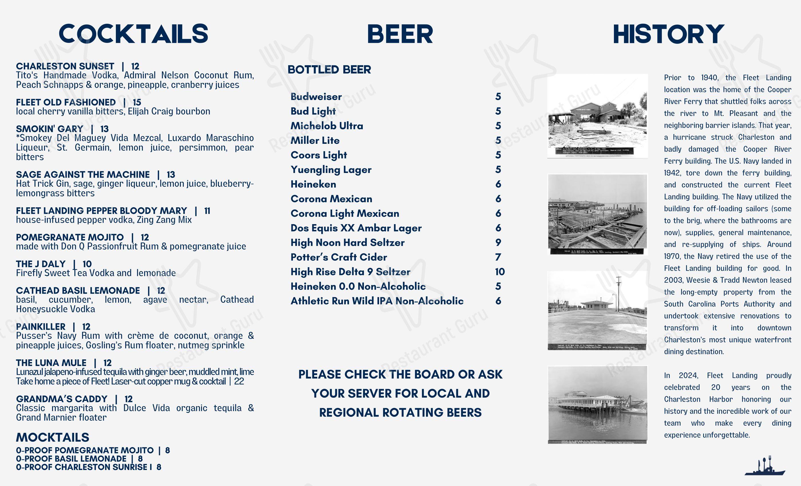 Menu at Fleet Landing Restaurant & Bar, Charleston