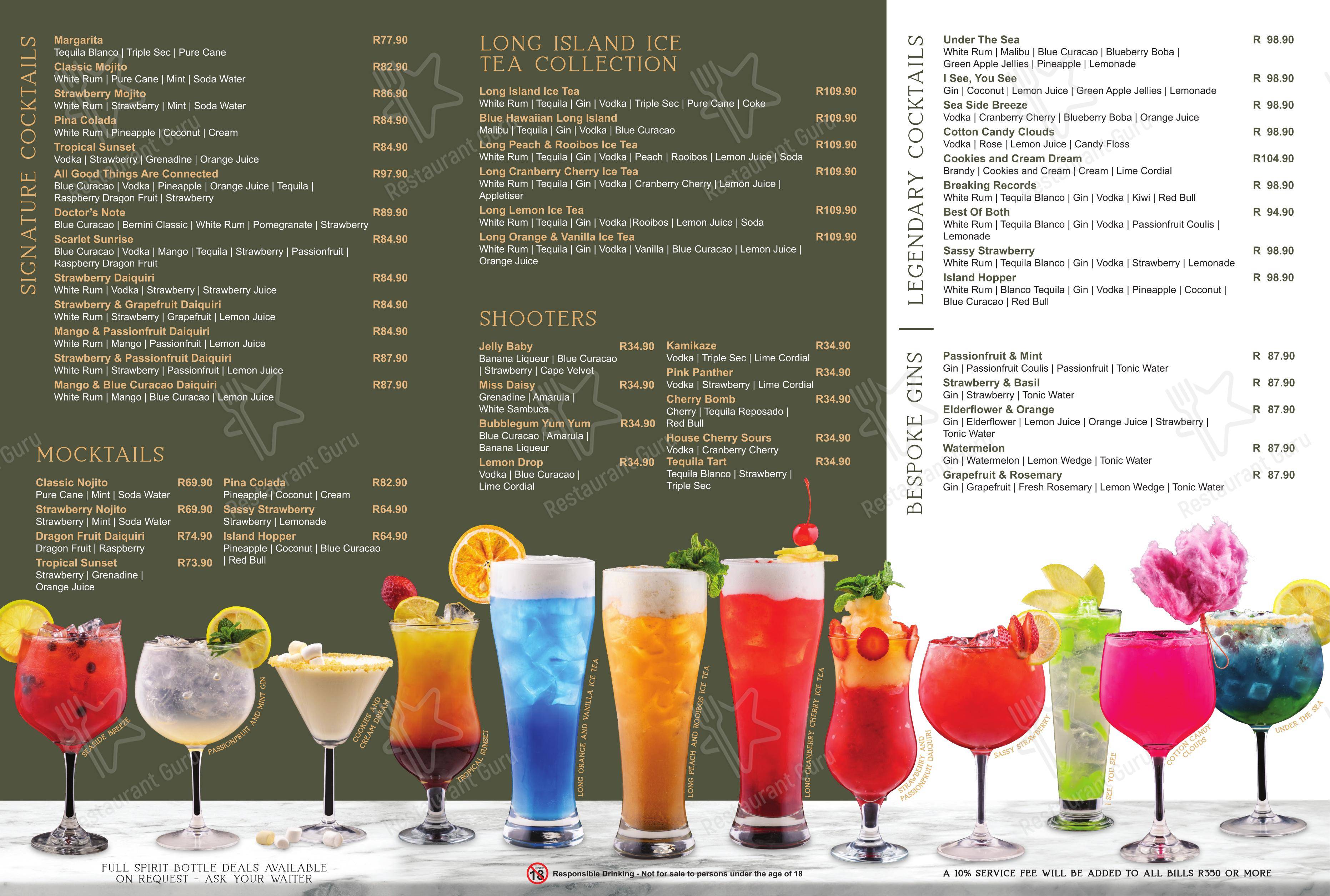 Menu at Food Chain Kolonnade restaurant, Pretoria