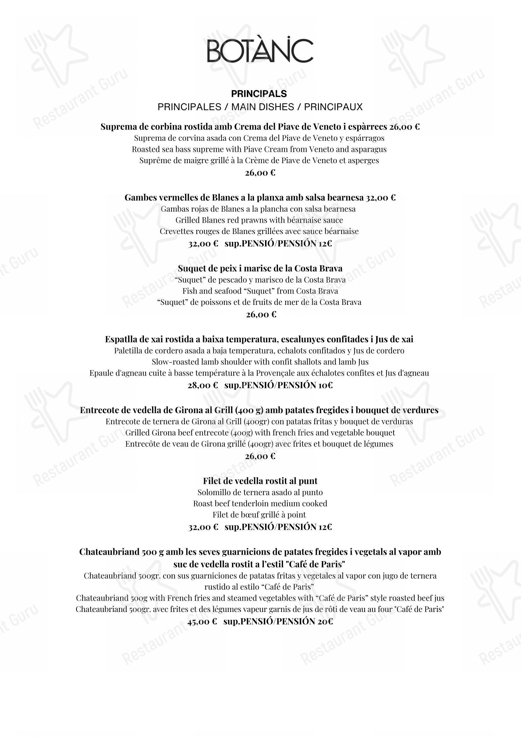 Menu at Ginger pub & bar, Santa Susanna