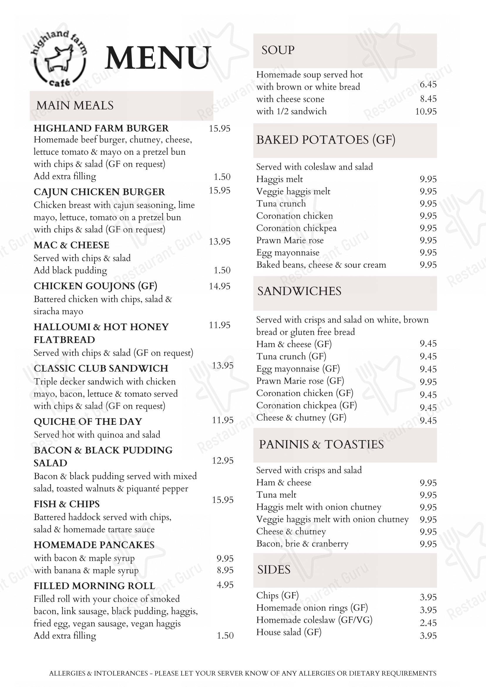 Menu at Highland Farm Cafe, Dingwall