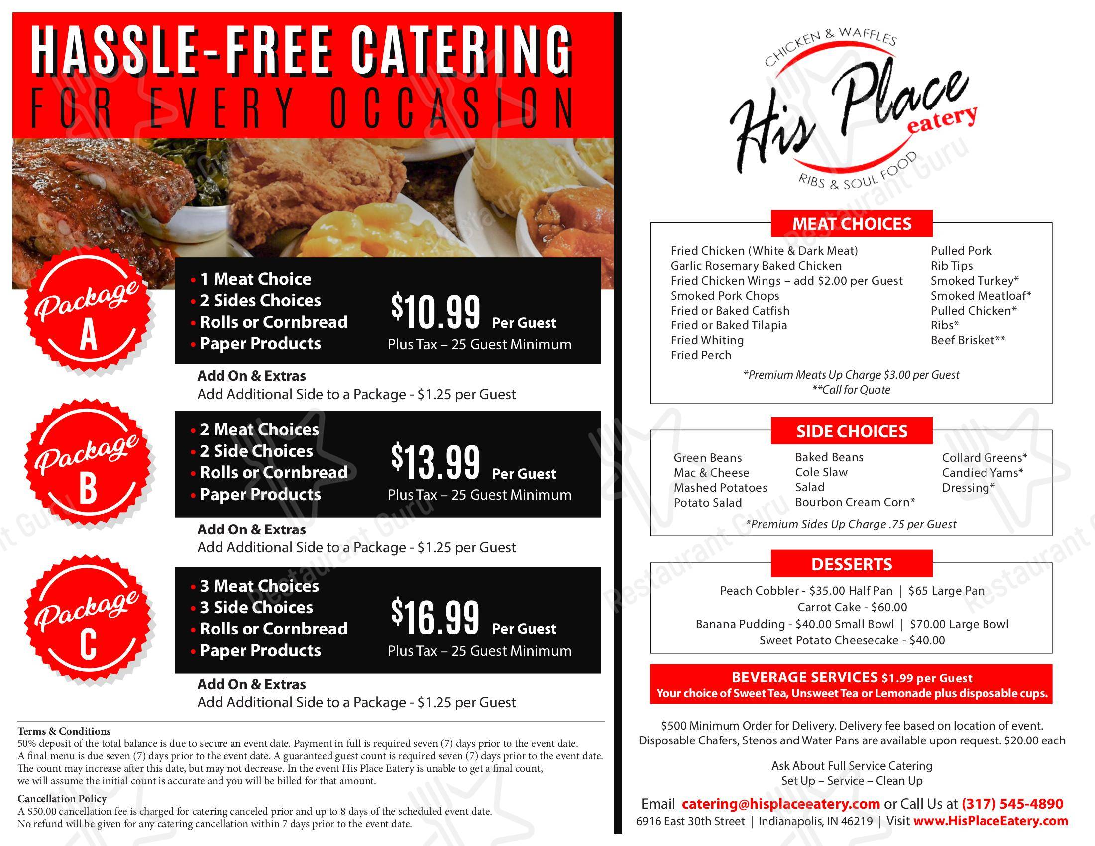 Menu at His Place Eatery - Chicken & Waffles, BBQ & Soul Food ...