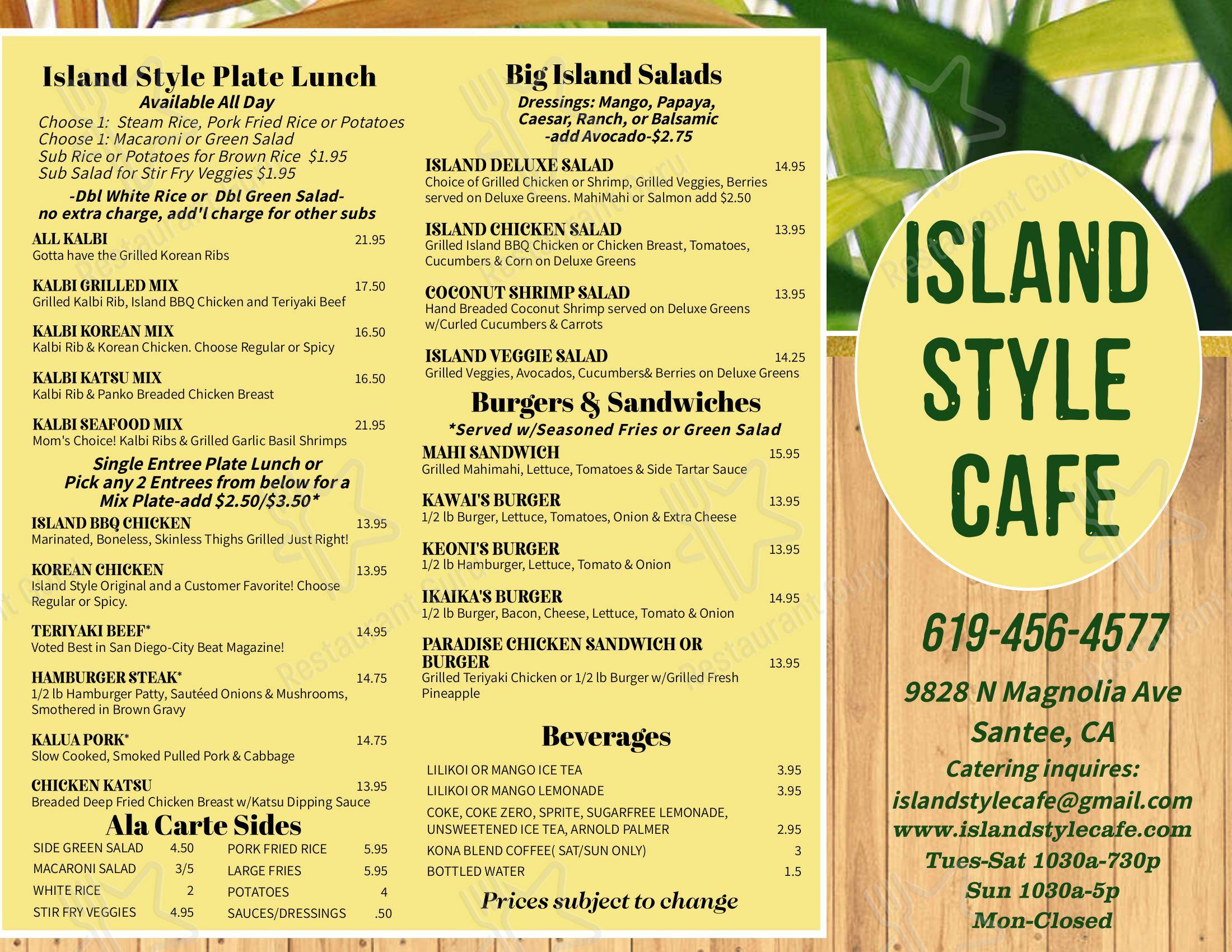 Menu at Island Style Cafe, Santee, Magnolia Ave