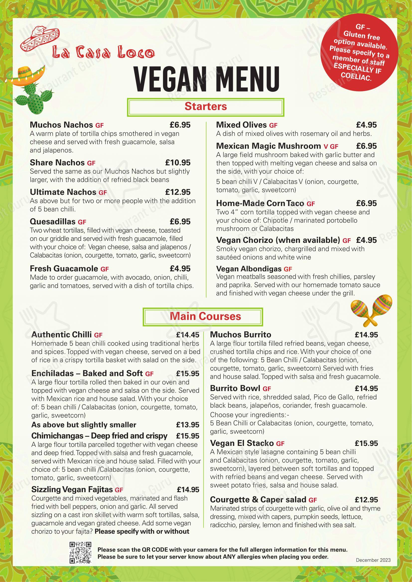 Menu at La Casa Loco restaurant, Rugby
