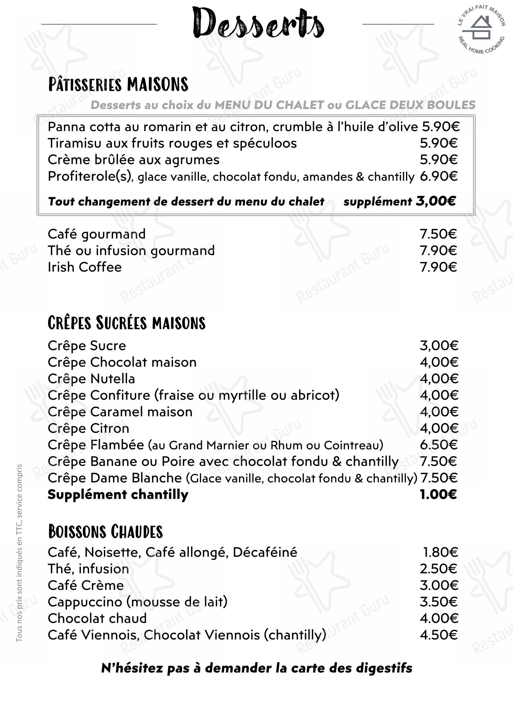 Menu au Le Chalet des Pierres Jaumâtres restaurant, Toulx-Sainte-Croix ...