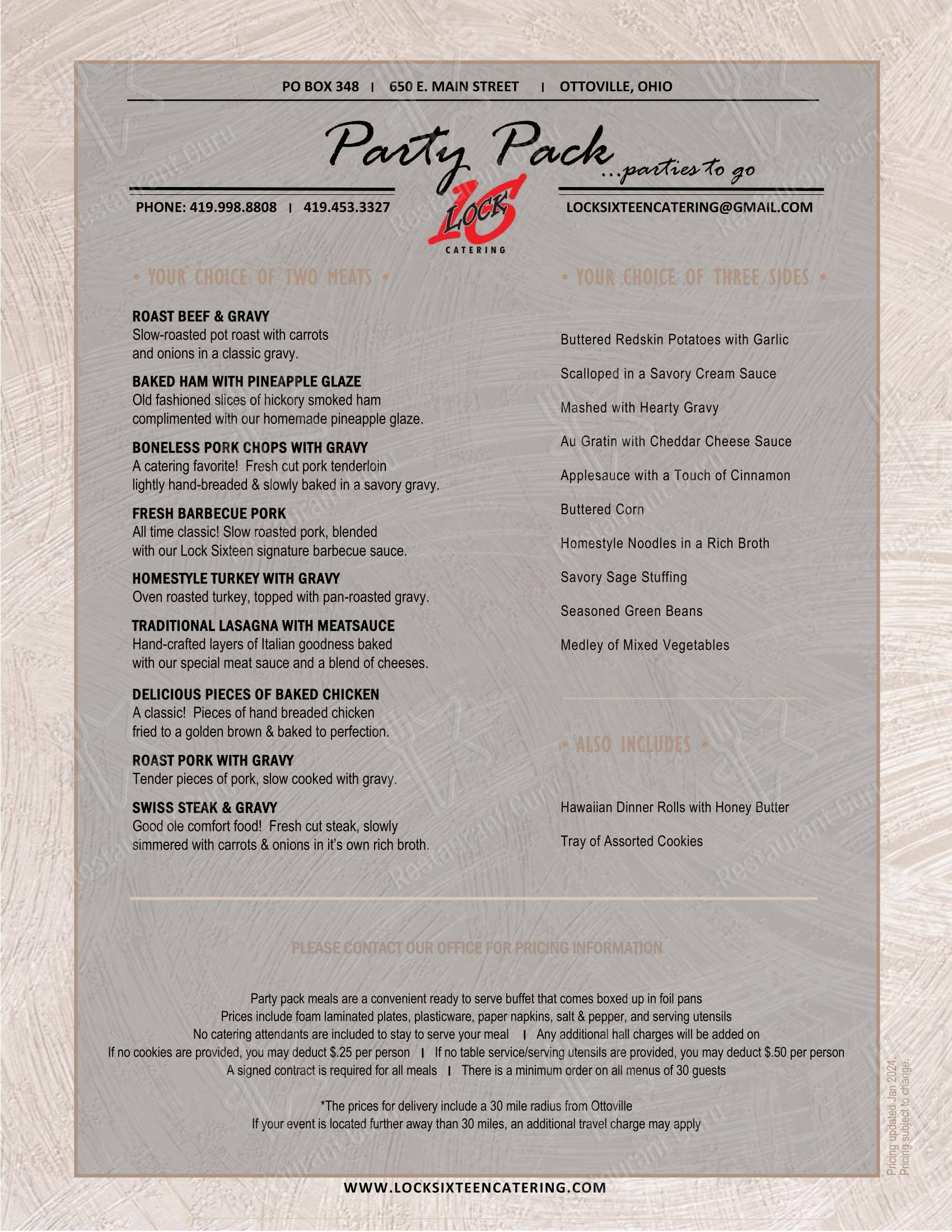 Menu at Lock Sixteen Steakhouse, Lima, 706 N Cable Rd