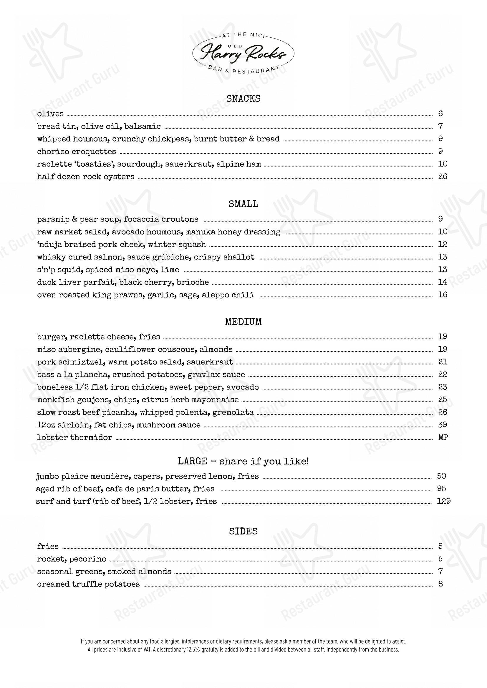 Menu at Old Harry Rocks Bar & Restaurant, Bournemouth
