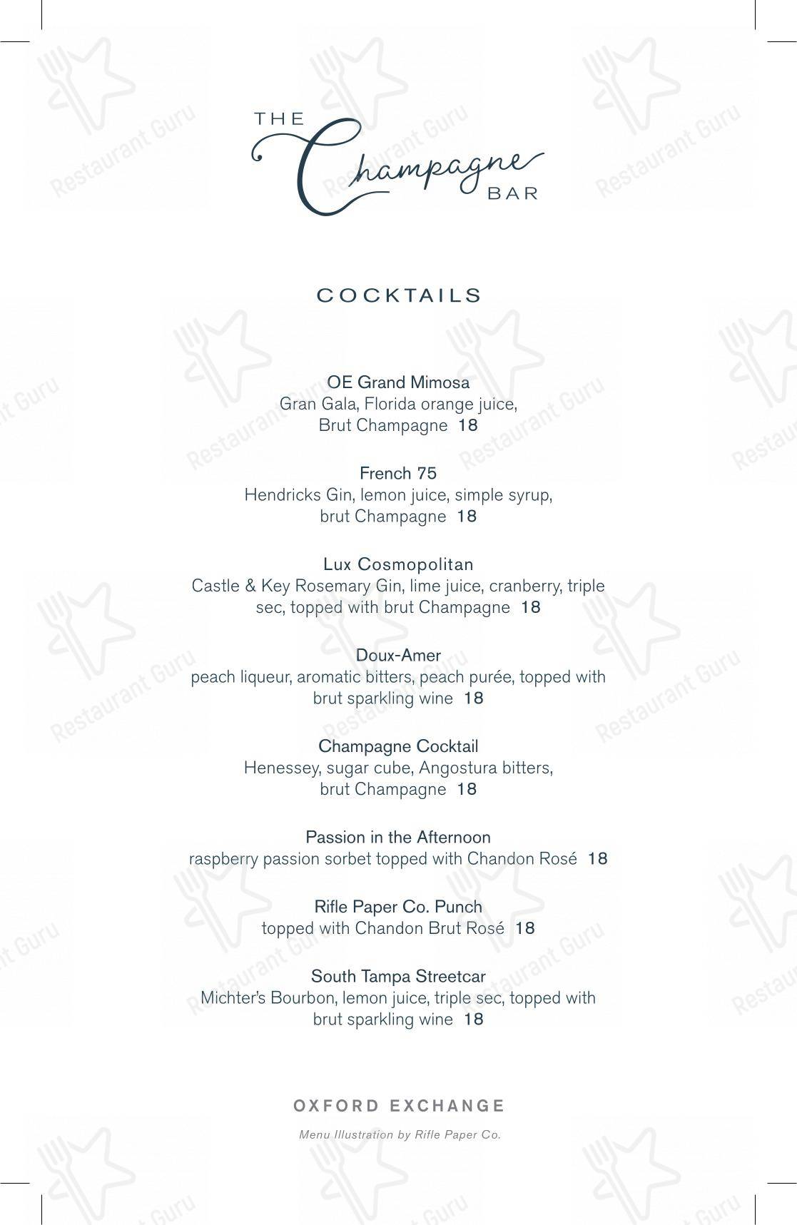 Menu at Oxford Exchange restaurant, Tampa