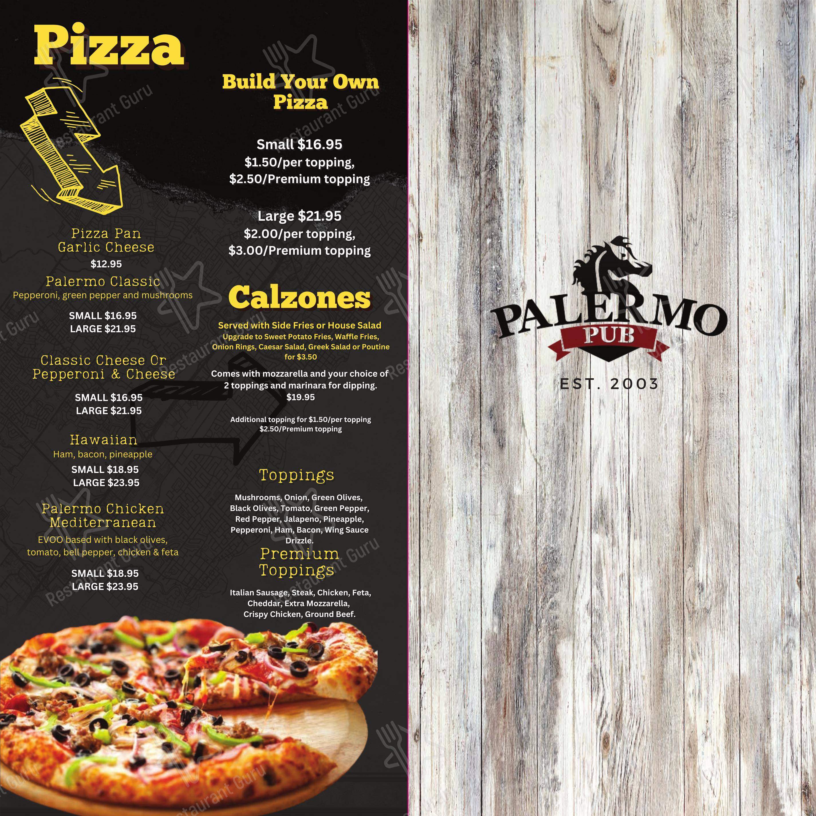 Menu at Palermo Pub, Oakville