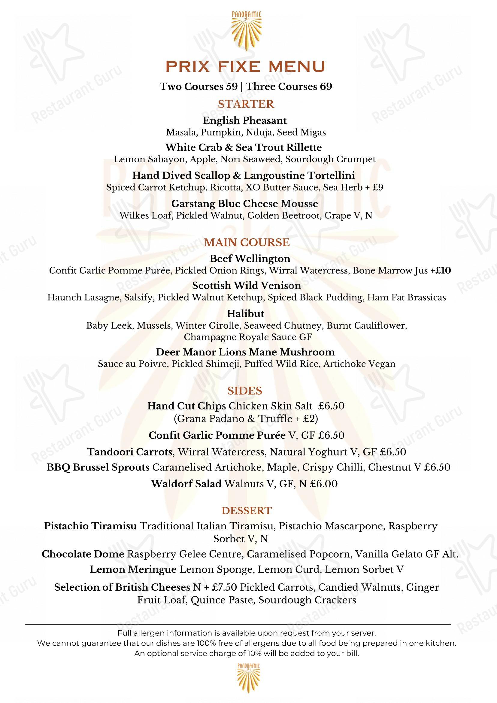 Menu at Panoramic 34 restaurant, Liverpool