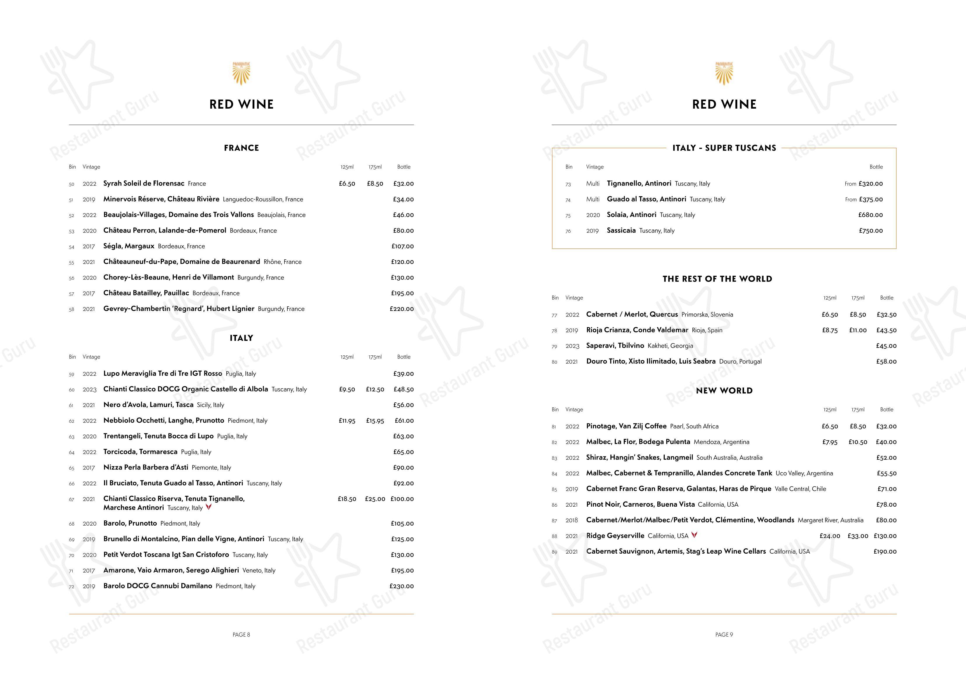 Menu at Panoramic 34 restaurant, Liverpool