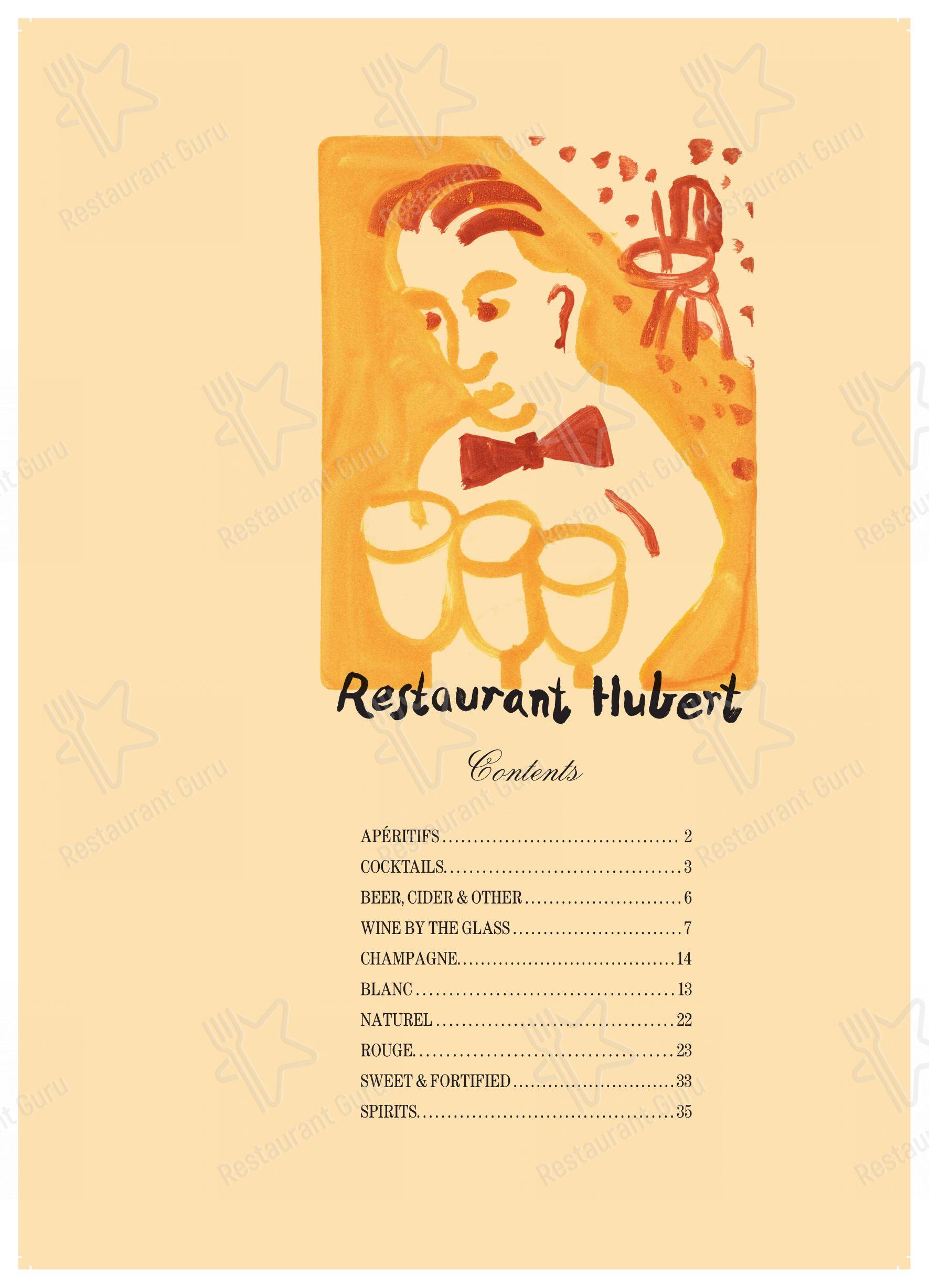 Menu at Restaurant Hubert, Sydney