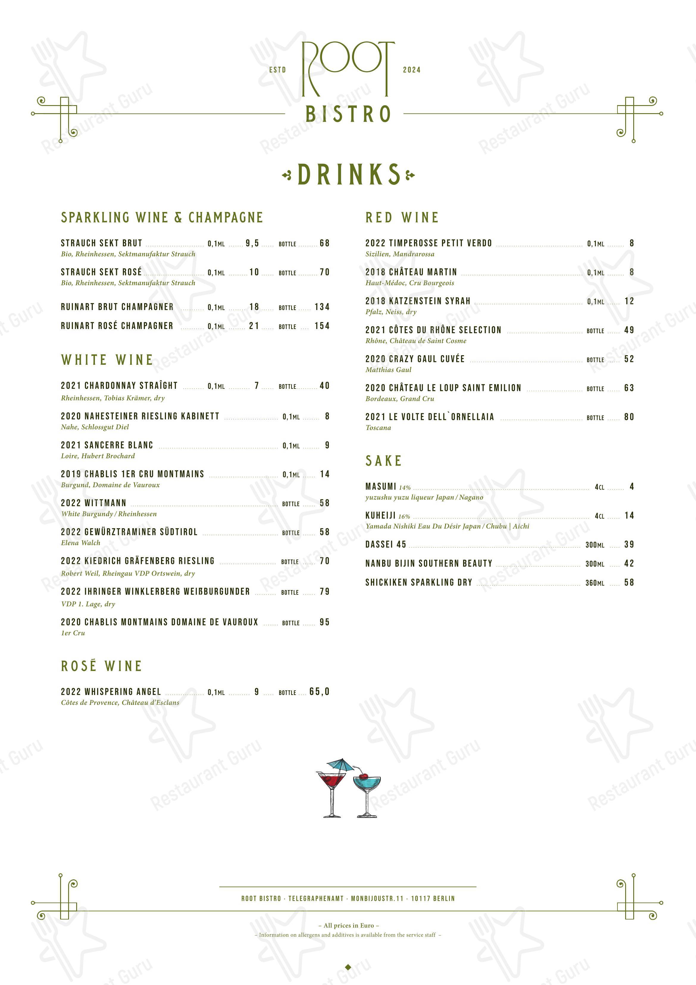 Menu at Root Bistro & Bar, Berlin