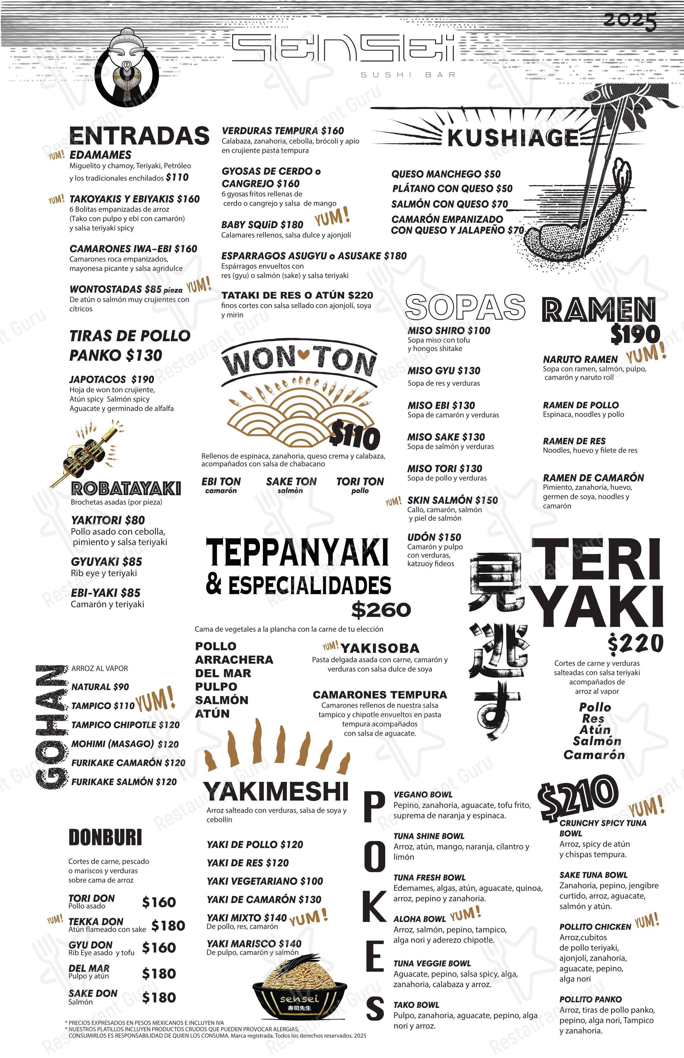 Carta de Sensei Sushi Bar, Tapachula de Córdova y Ordoñez, 4ª Avenida ...