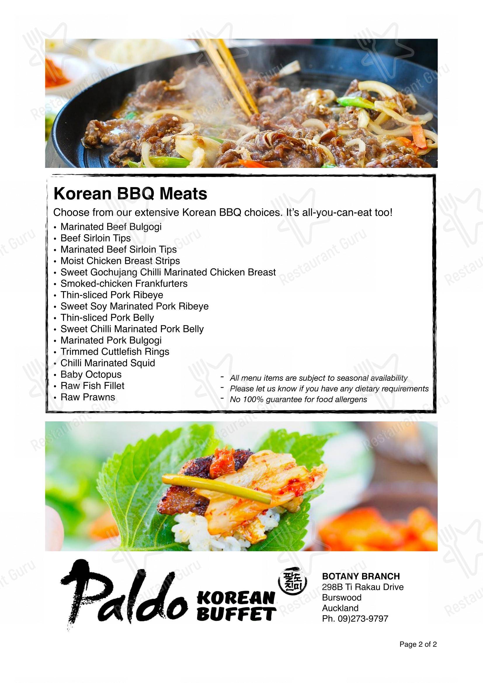 Menu at Steamboat & Korean BBQ Takapuna Buffet, Auckland