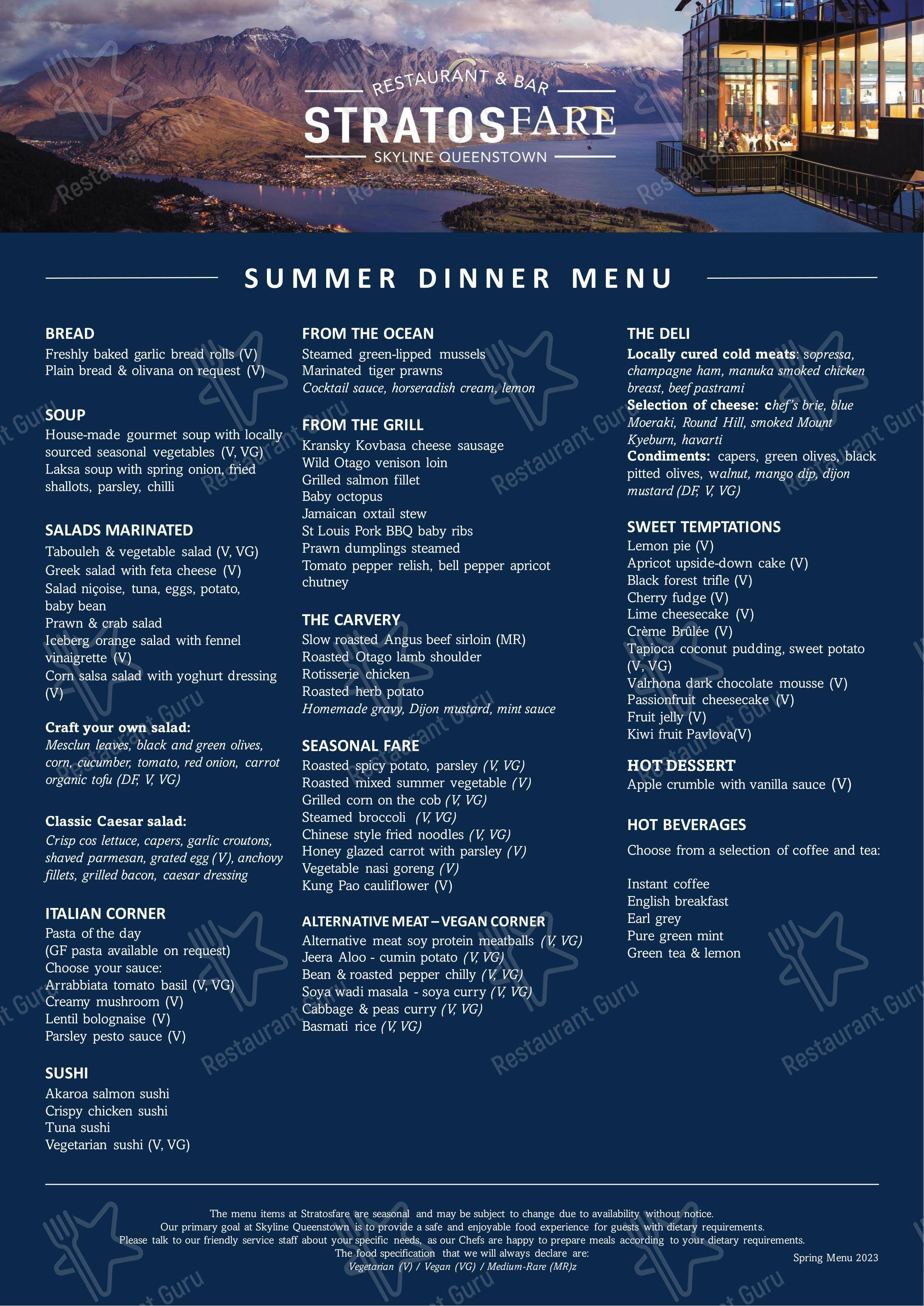 Menu at Stratosfare Restaurant & Bar, Queenstown, Skyline Queenstown 53 ...