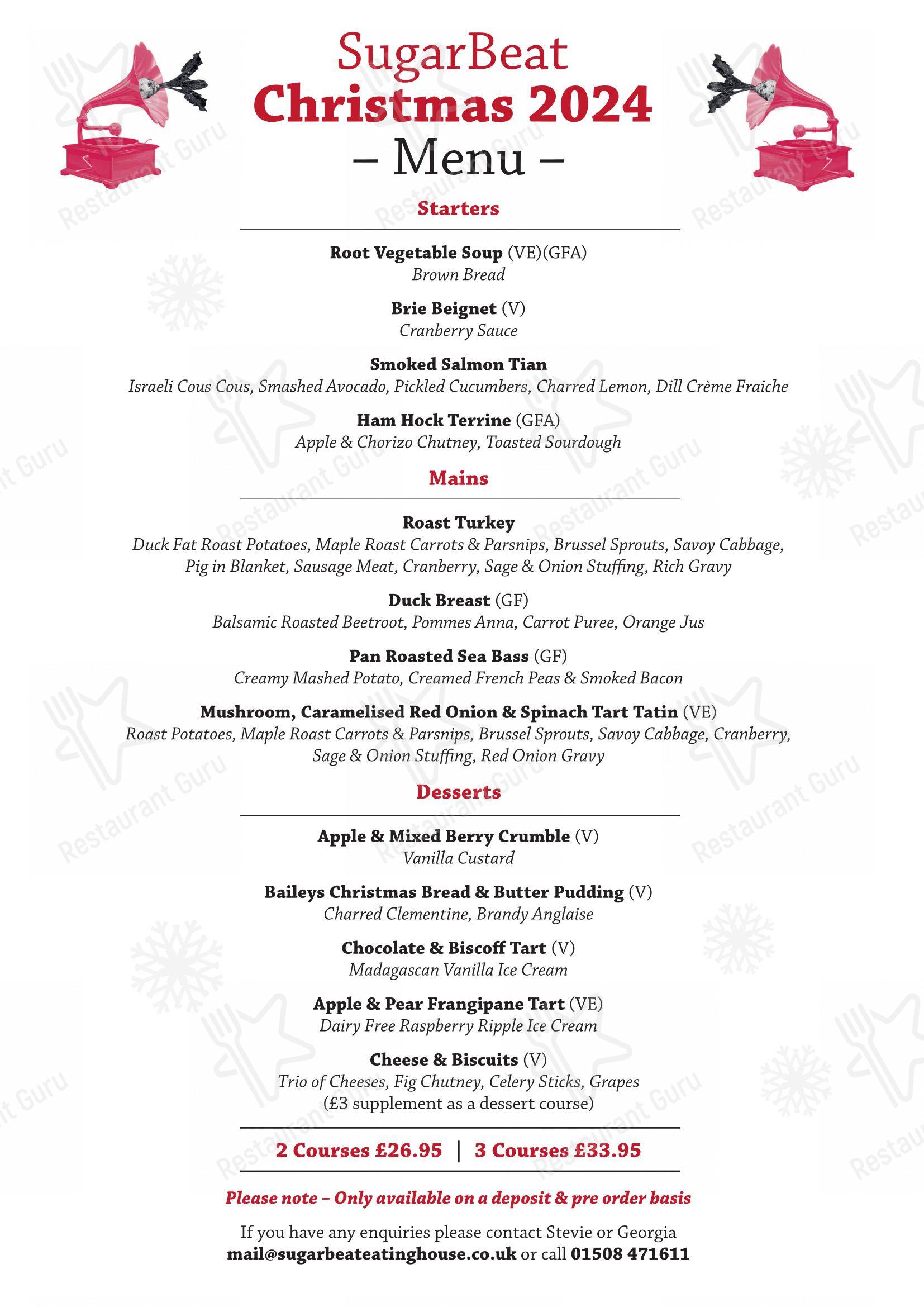 Menu at SugarBeat Eating House restaurant, Norwich