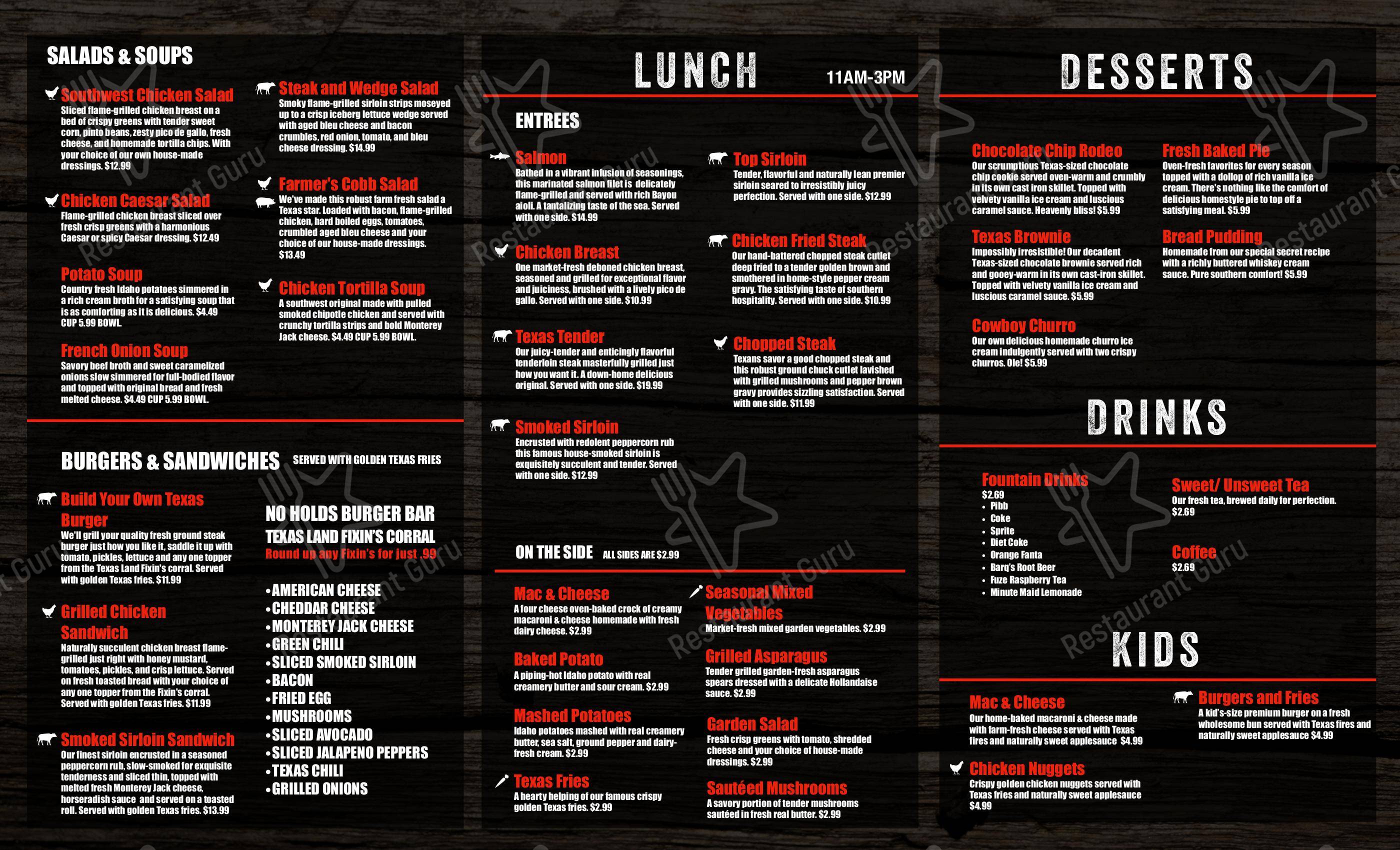 Menu at Texas Land & Cattle steakhouse, Austin, S I-35 Frontage Rd